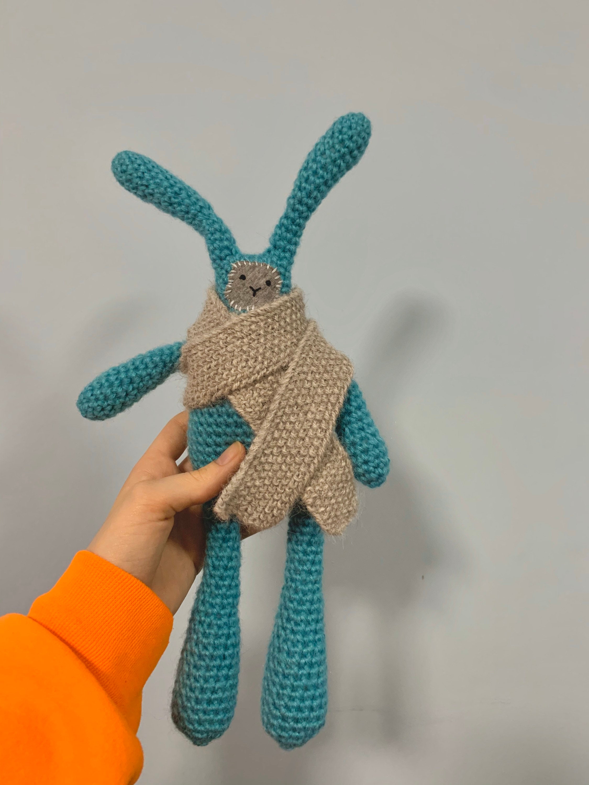 Bright Blue Linguine Bunny Rabbit With Light Gray Alpaca Scarf Stuffed ...