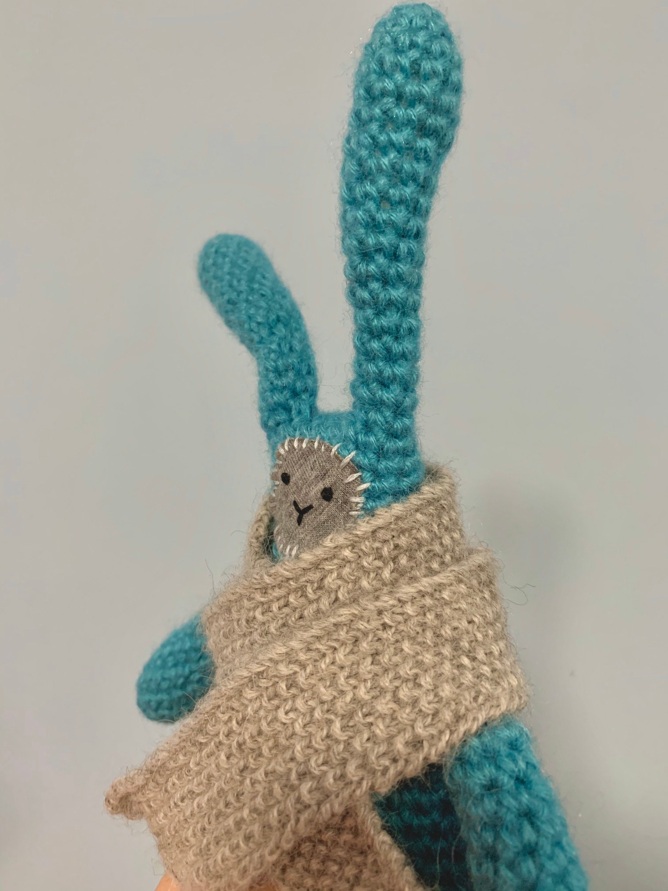 Bright Blue Linguine Bunny Rabbit With Light Gray Alpaca Scarf Stuffed ...