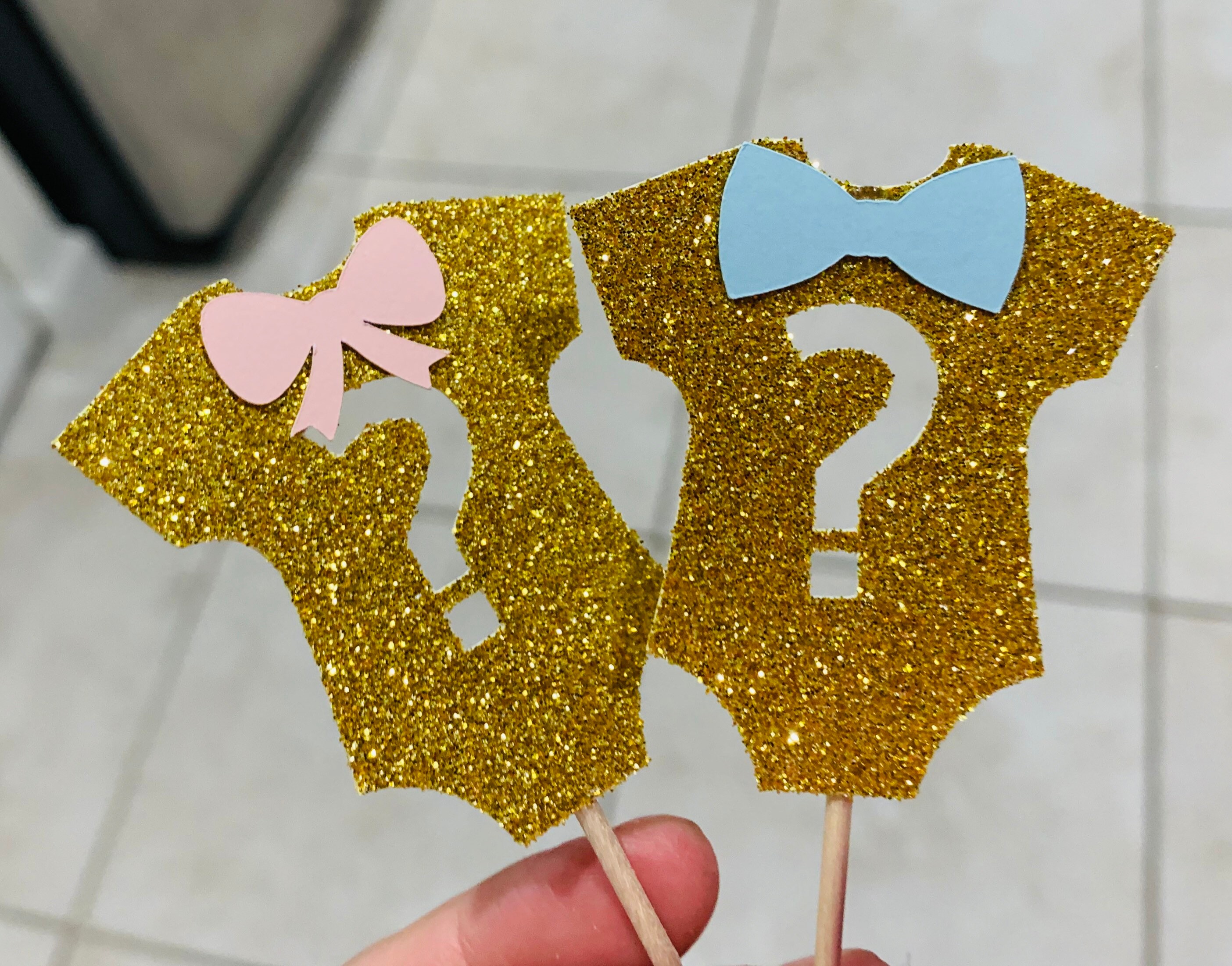 Gender Reveal Cupcake Toppers Onesies Question Mark Cupcake Etsy