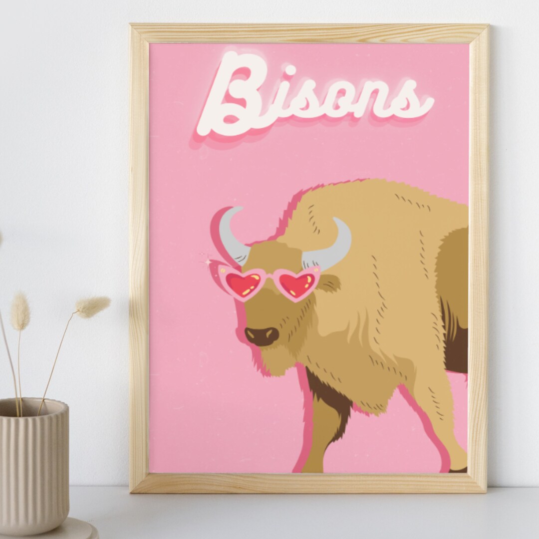 Bison Print Mascot Poster Wall Art Pink Decor - Etsy UK