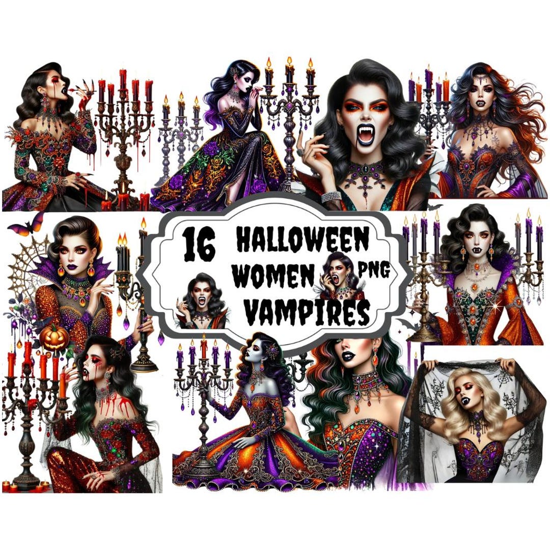 16 Halloween Vampire Clipart PNG, Women Vampire Graphics, Halloween ...