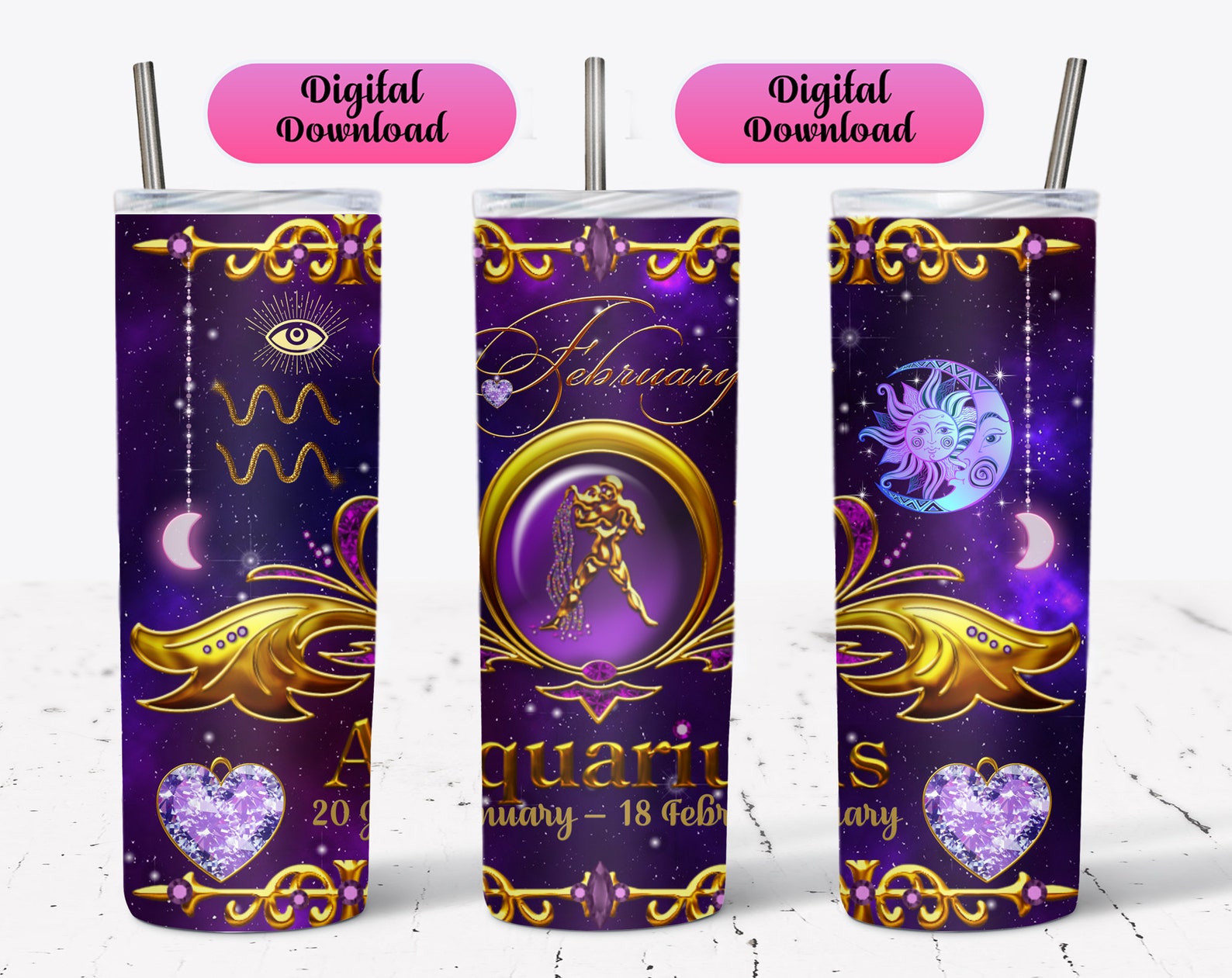 Aquarius Tumbler Wrap: Sublimation Heat Transfer, Astrology Design ...