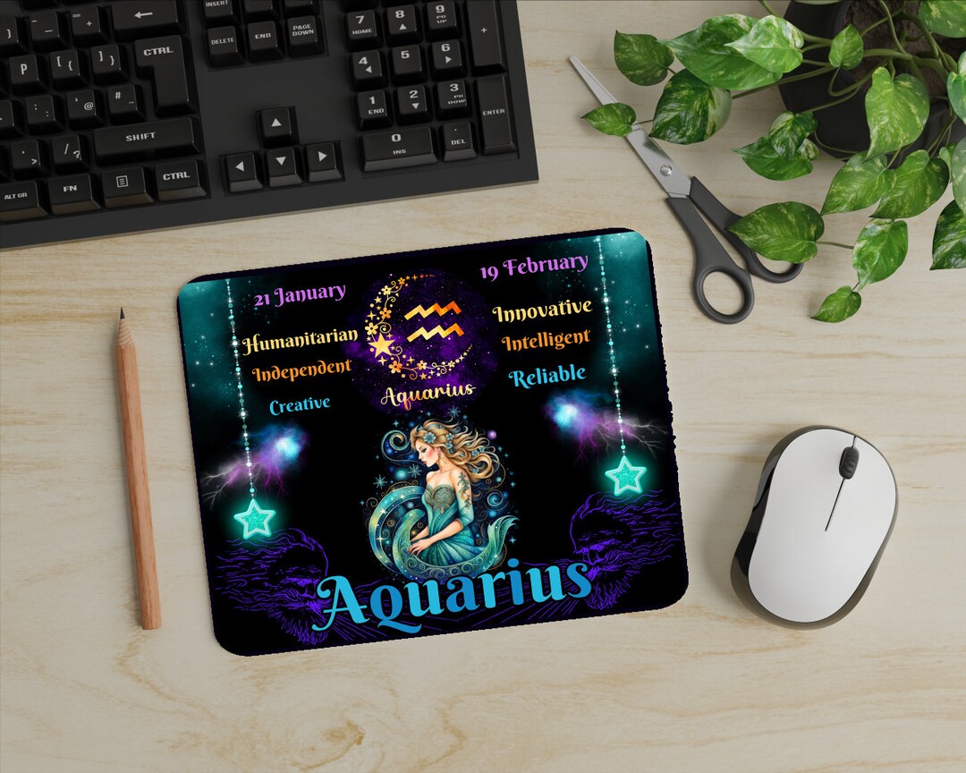 Aquarius Mouse Pad Sublimation Designs, Mouse Pad PNG, Zodiac Sign ...