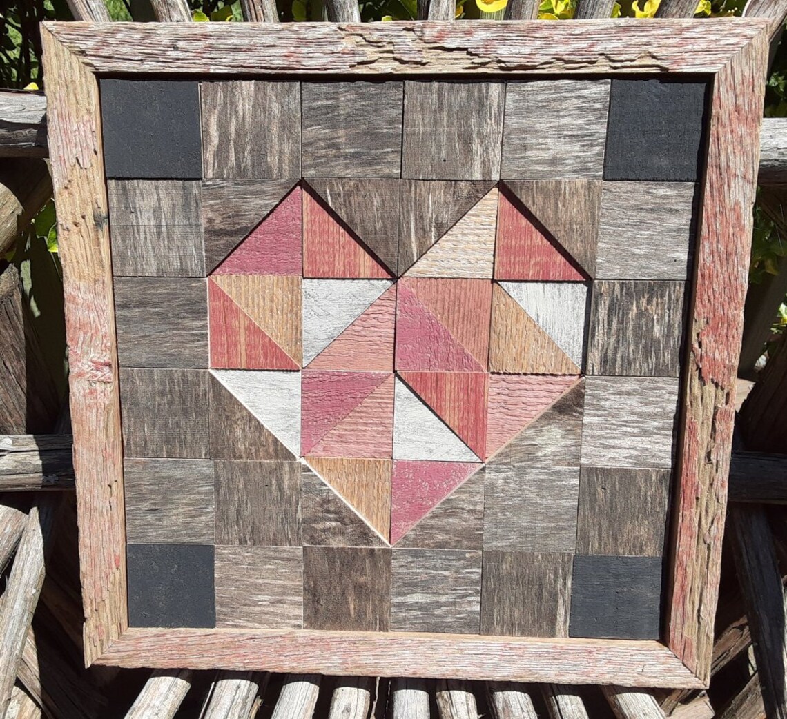 Wood Block Wall Art/small Wood Quilt Square/wall Decor Barnwood Quilt ...