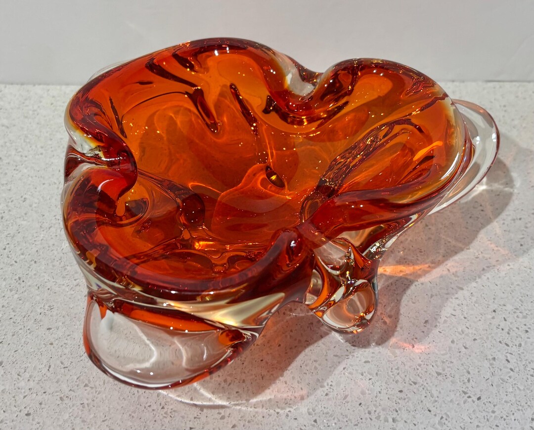 Chalet Canada Glass Signed Orange Amberina Cigar Ashtray Beautiful - Etsy