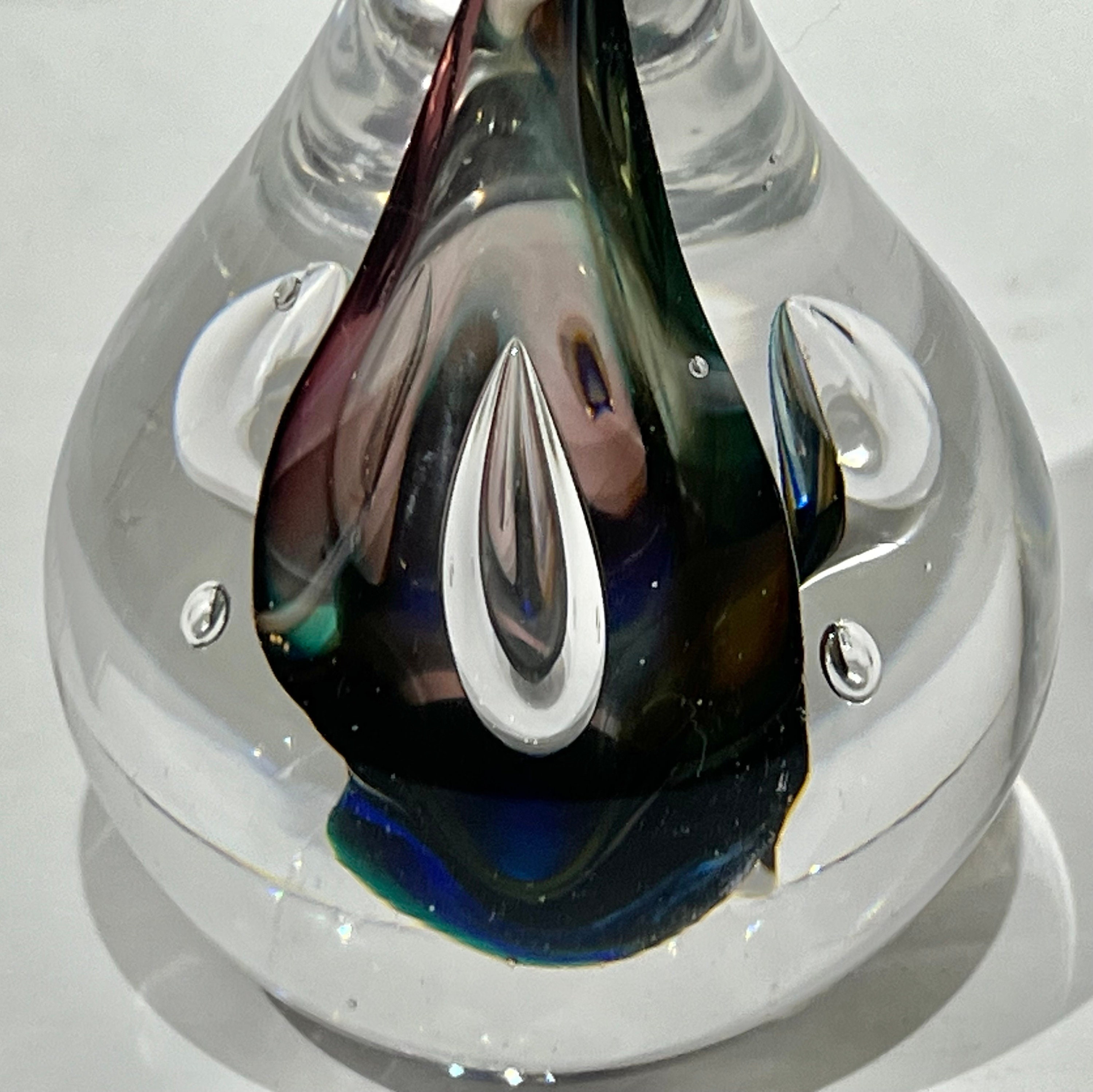Rain Drop Art Glass Adam Jablonski Signed AJ Crystal Paperweight Purple ...