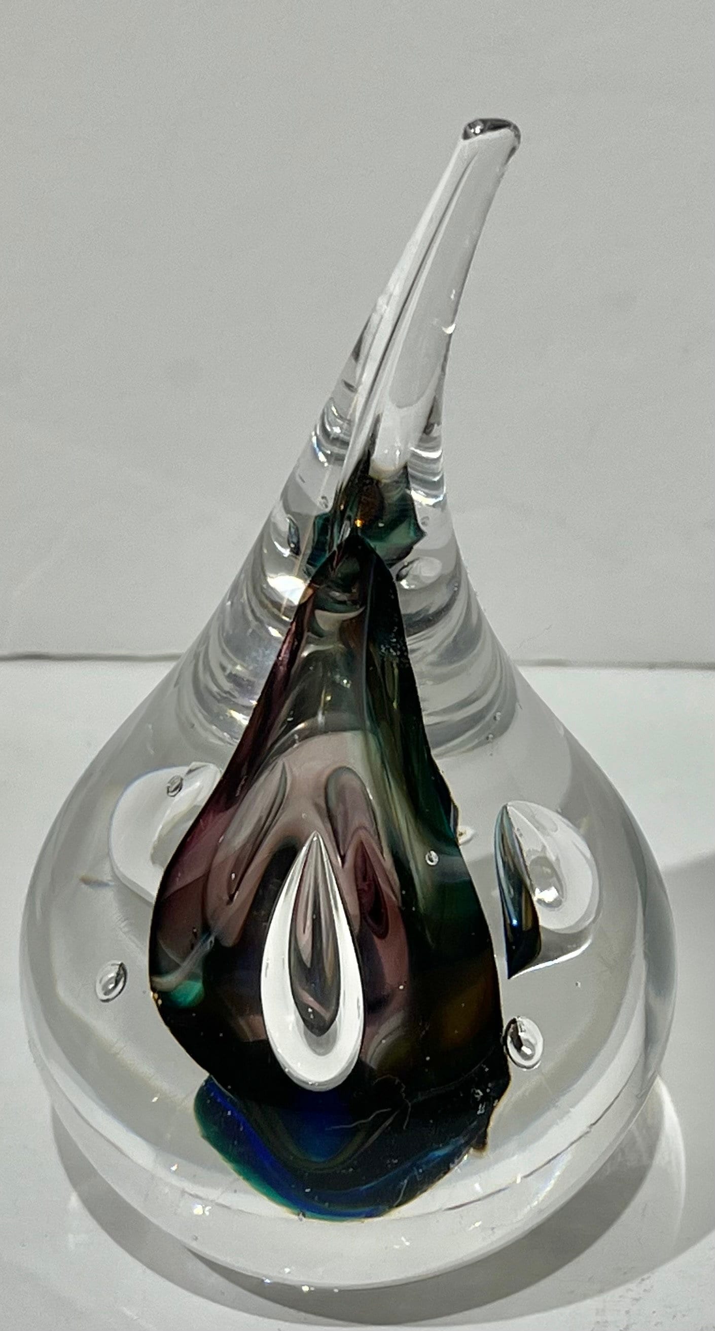 Rain Drop Art Glass Adam Jablonski Signed AJ Crystal Paperweight Purple ...