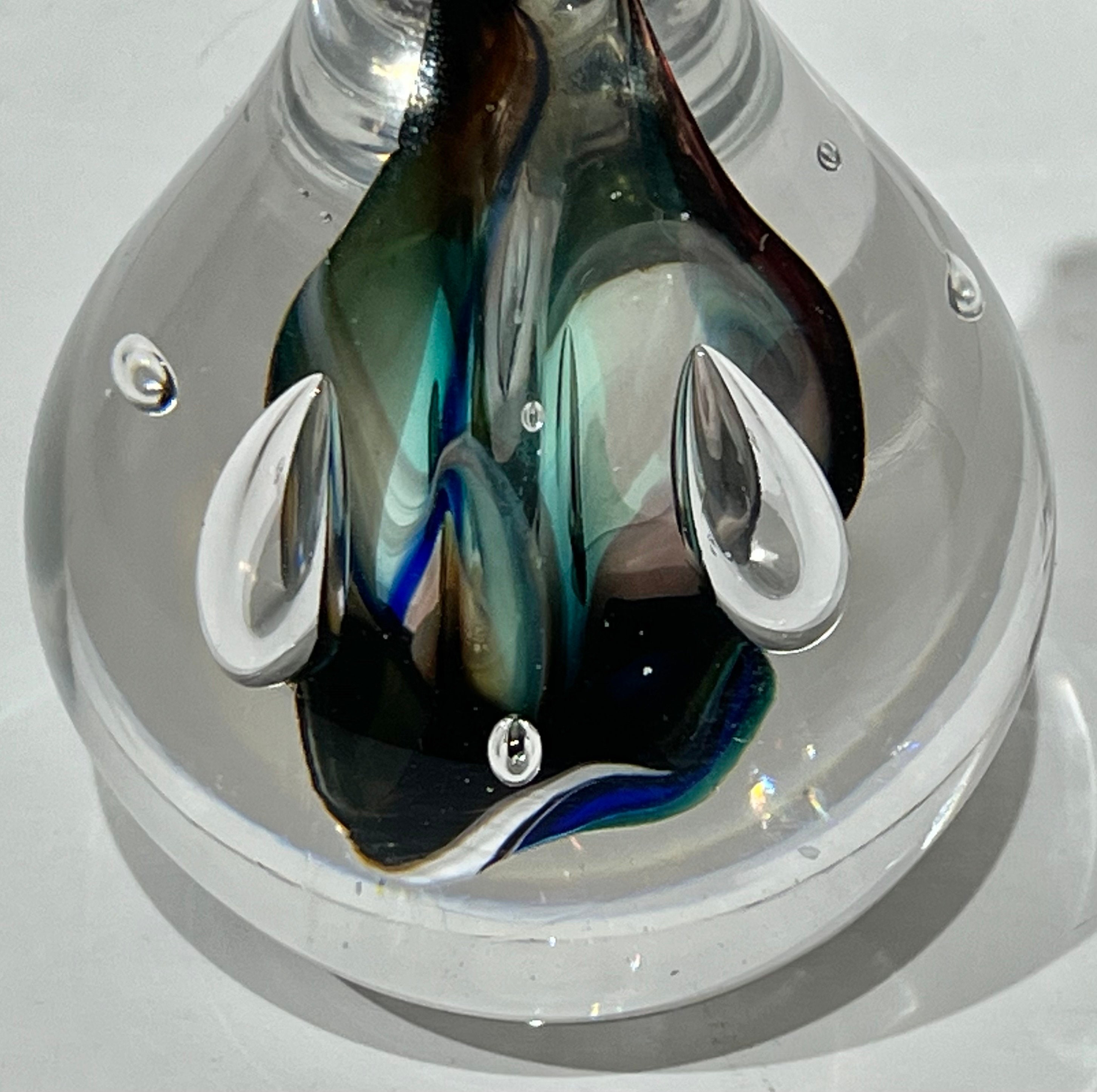 Rain Drop Art Glass Adam Jablonski Signed AJ Crystal Paperweight Purple ...
