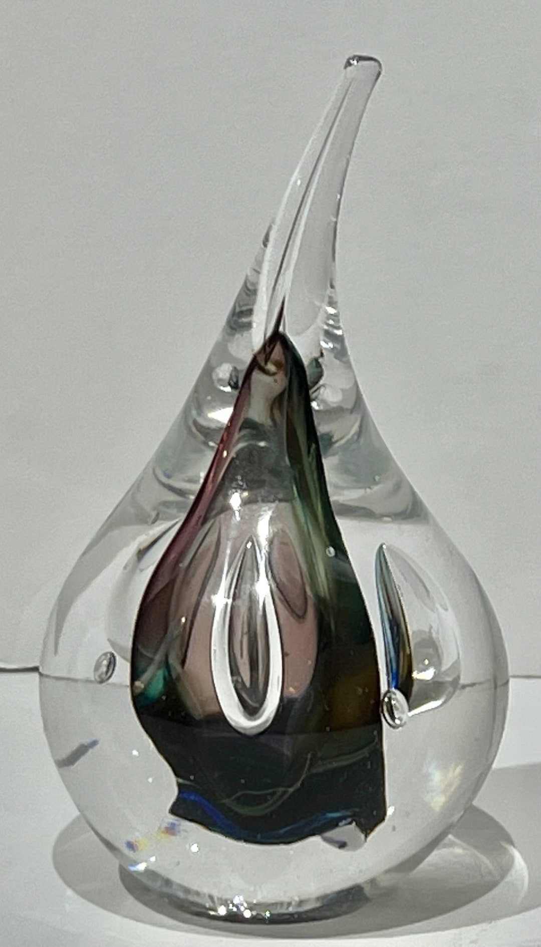 Rain Drop Art Glass Adam Jablonski Signed AJ Crystal Paperweight Purple ...