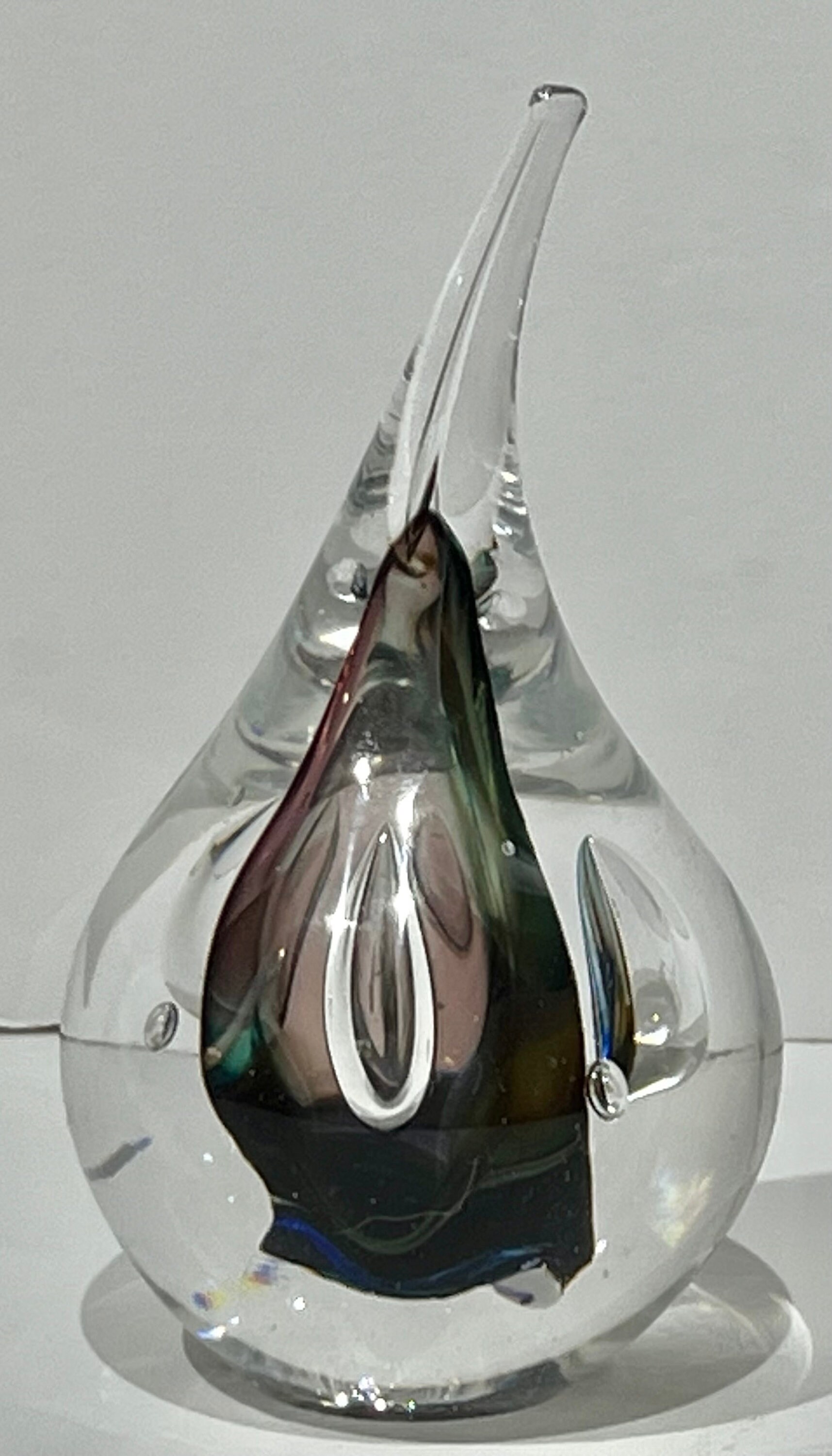 Rain Drop Art Glass Adam Jablonski Signed AJ Crystal Paperweight Purple ...