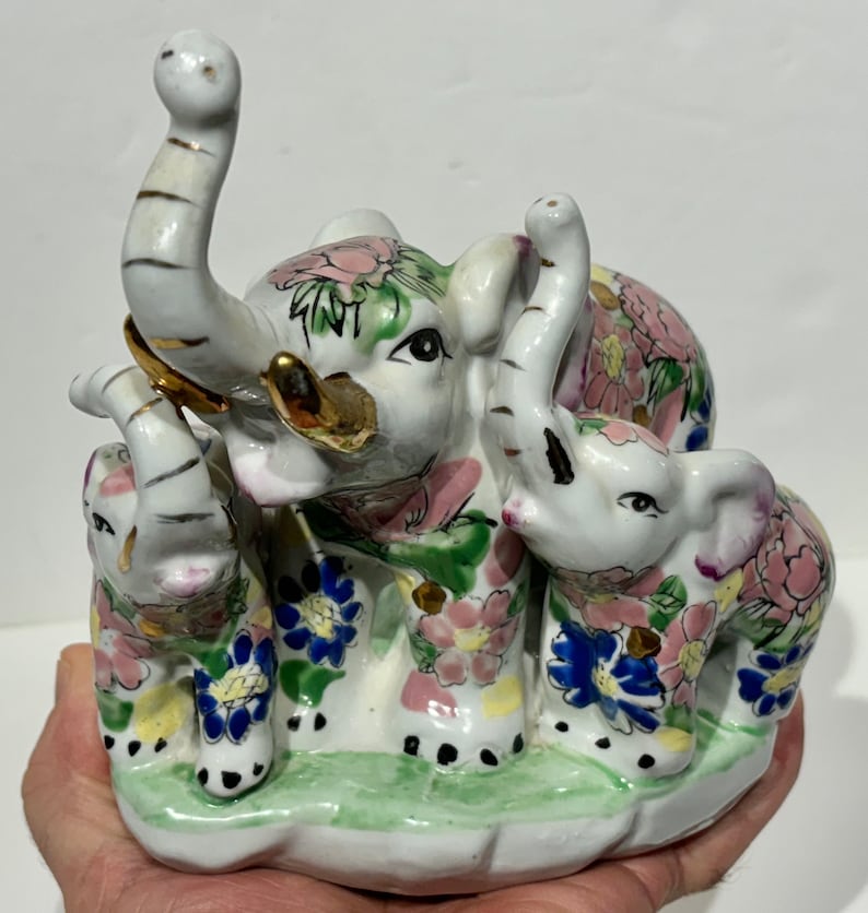 Antique Chinese Hand Painted Figurine Gold Gilt Porcelain Elephant - Etsy