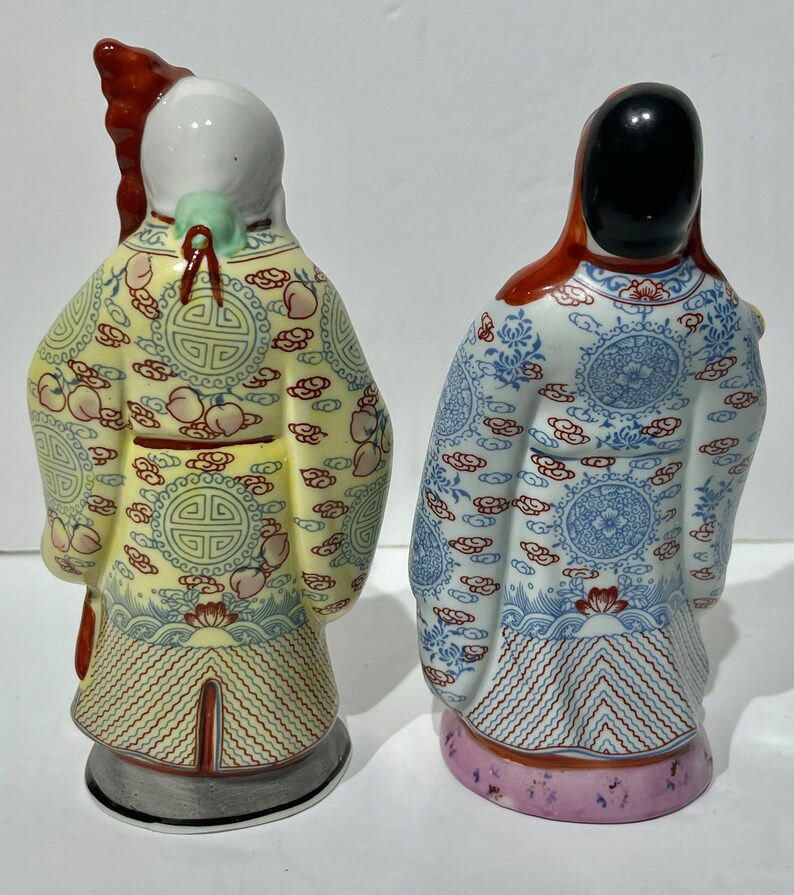 2 Chinese Deity Statues Immortal Figurines Hand Decorated Vintage ...