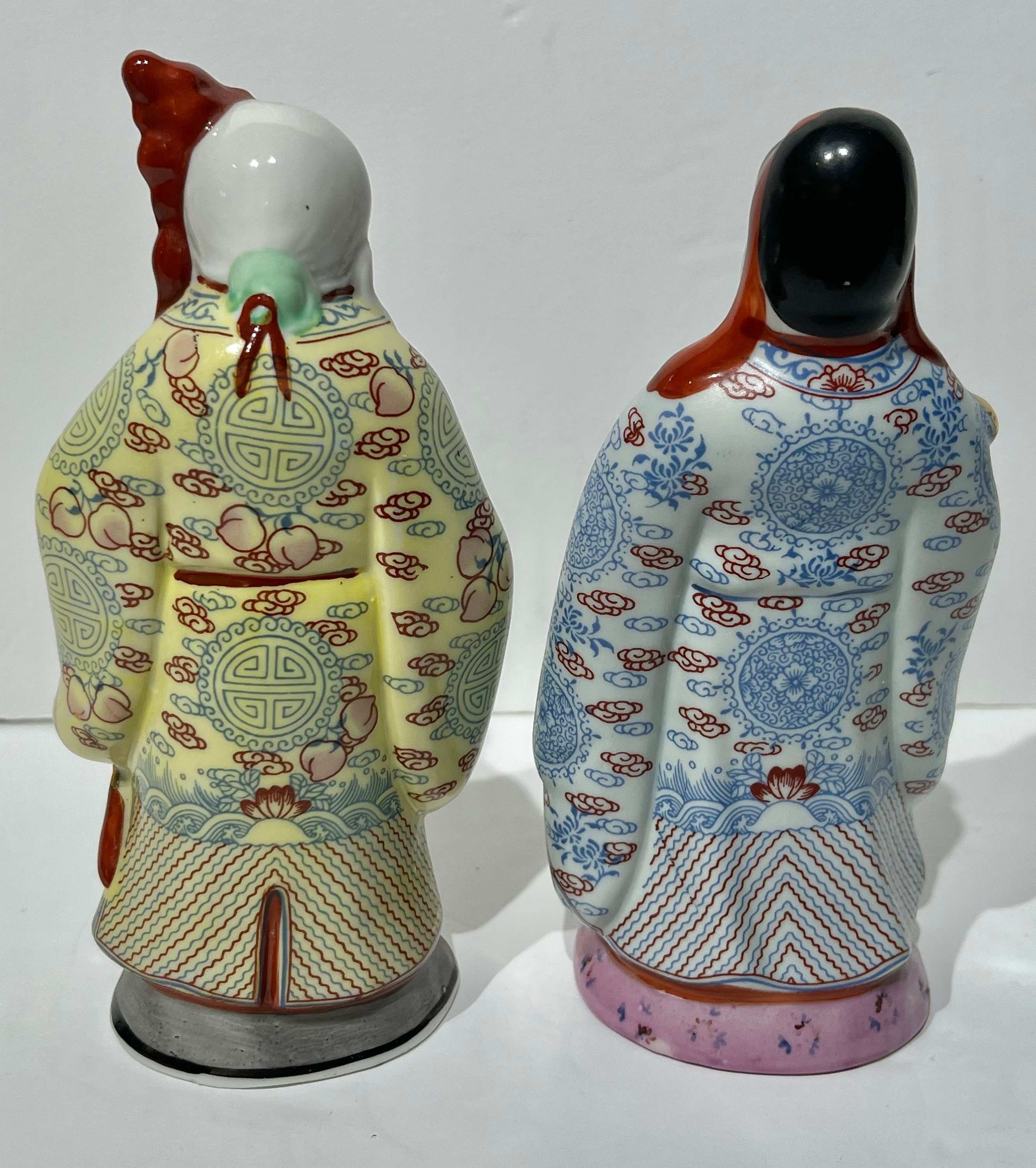2 Chinese Deity Statues Immortal Figurines Hand Decorated Vintage ...