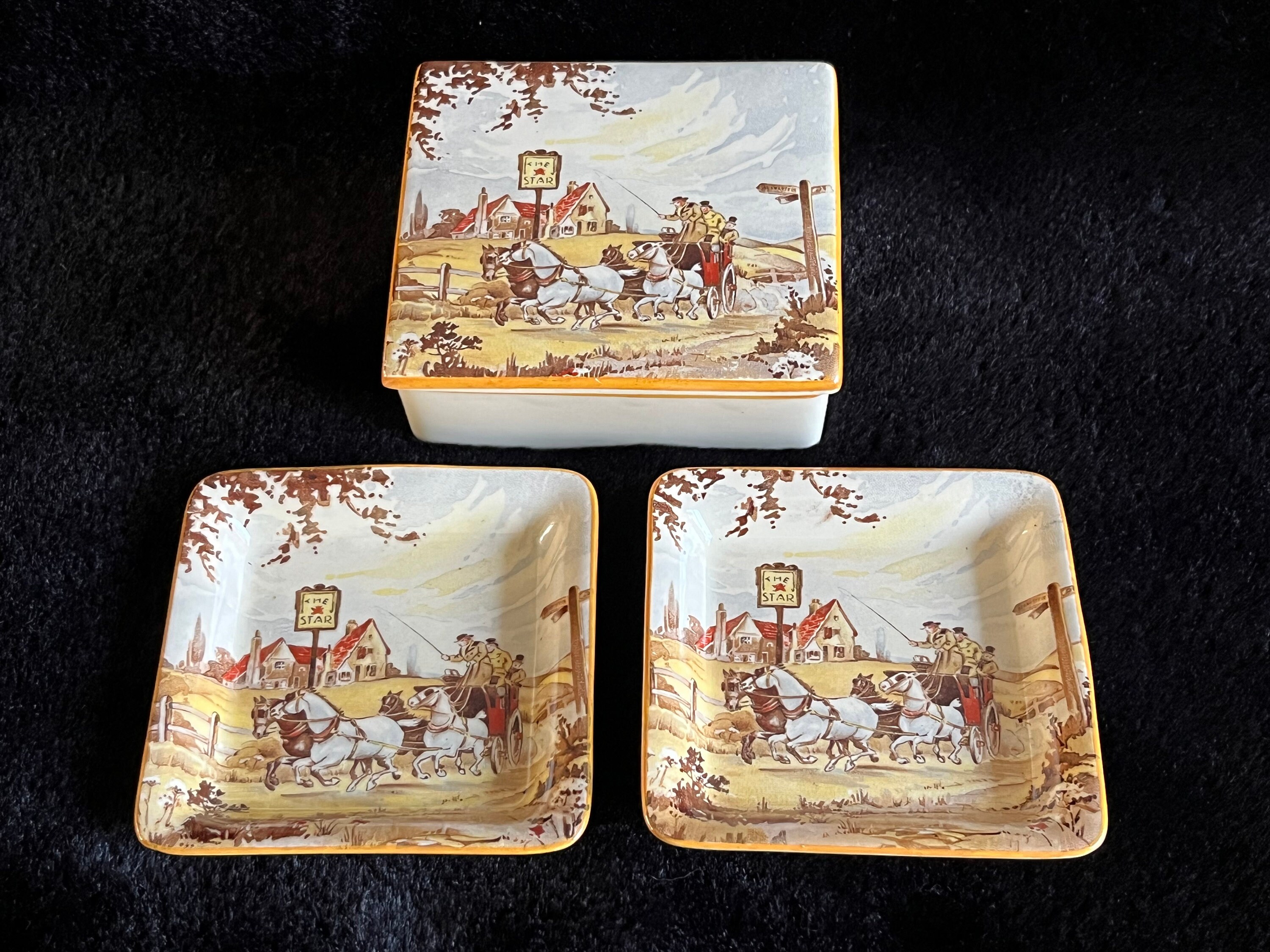 New Hall Hanley Staffordshire England 4" Box Horse Drawn Carriage Star ...