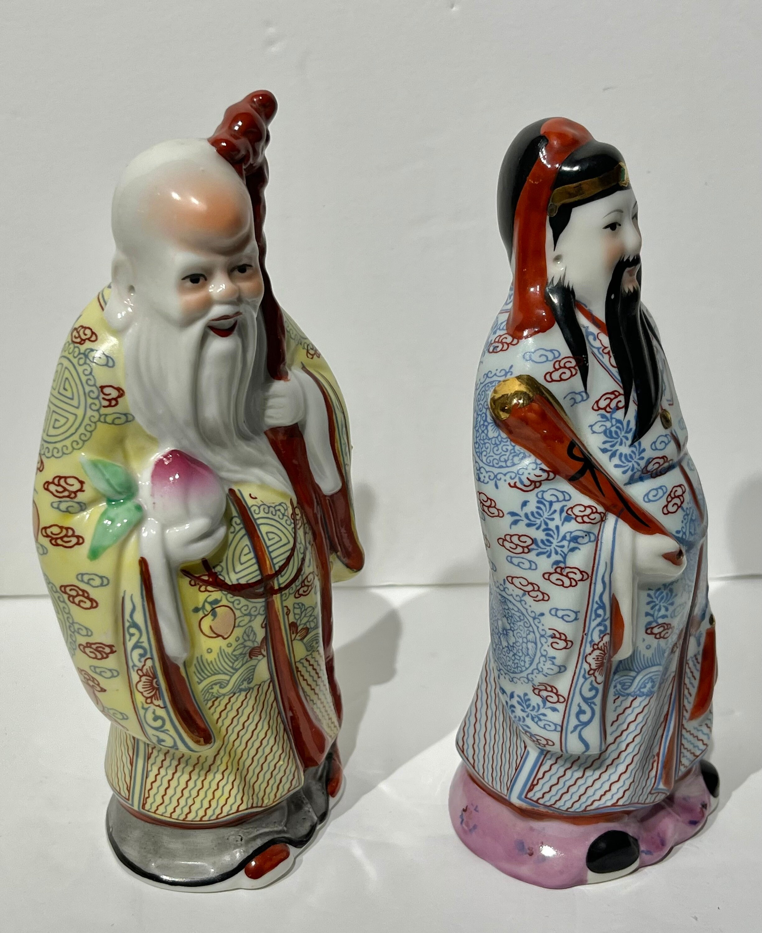 2 Chinese Deity Statues Immortal Figurines Hand Decorated Vintage ...