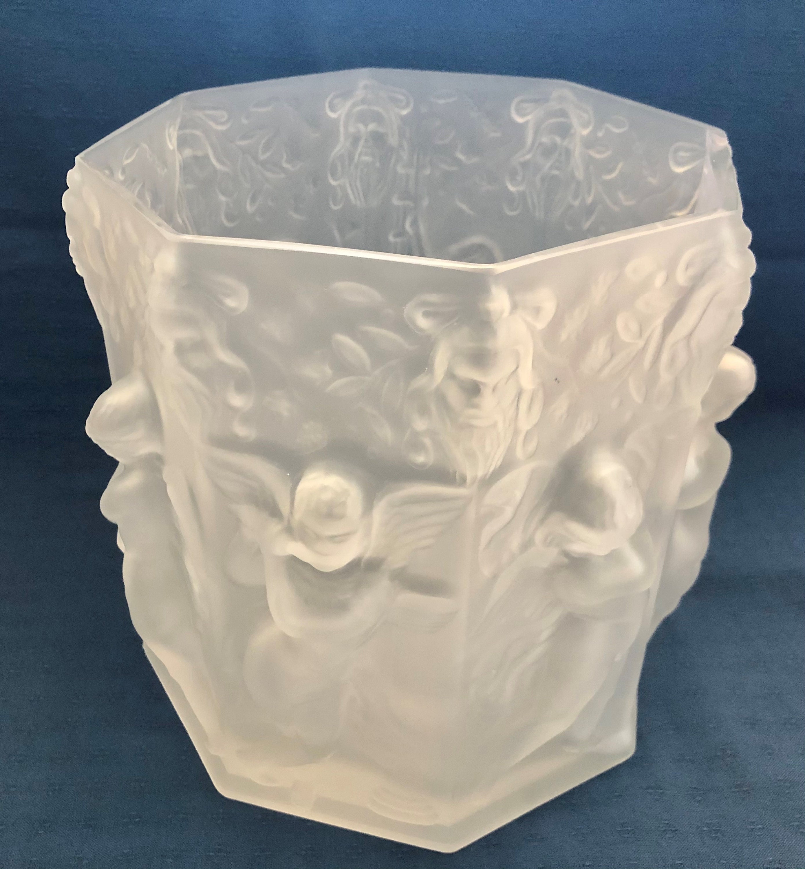 Antique Large Frosted Molded Glass Cherubs Angels Vase Jardinière ...