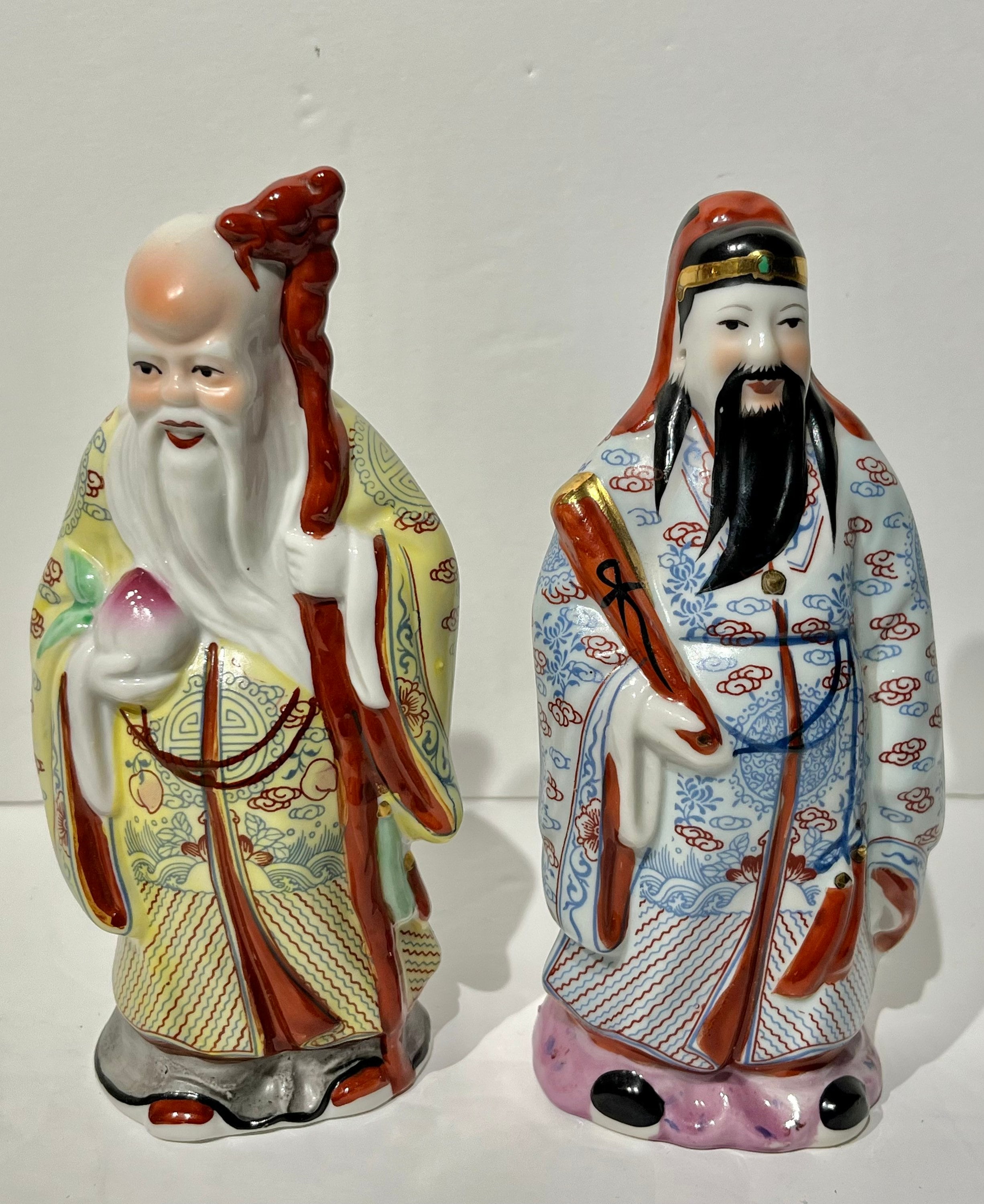 2 Chinese Deity Statues Immortal Figurines Hand Decorated Vintage ...