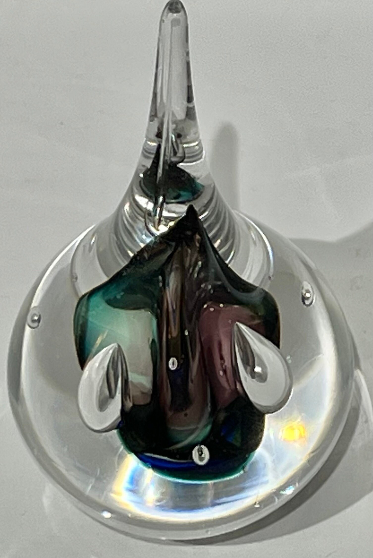 Rain Drop Art Glass Adam Jablonski Signed AJ Crystal Paperweight Purple ...