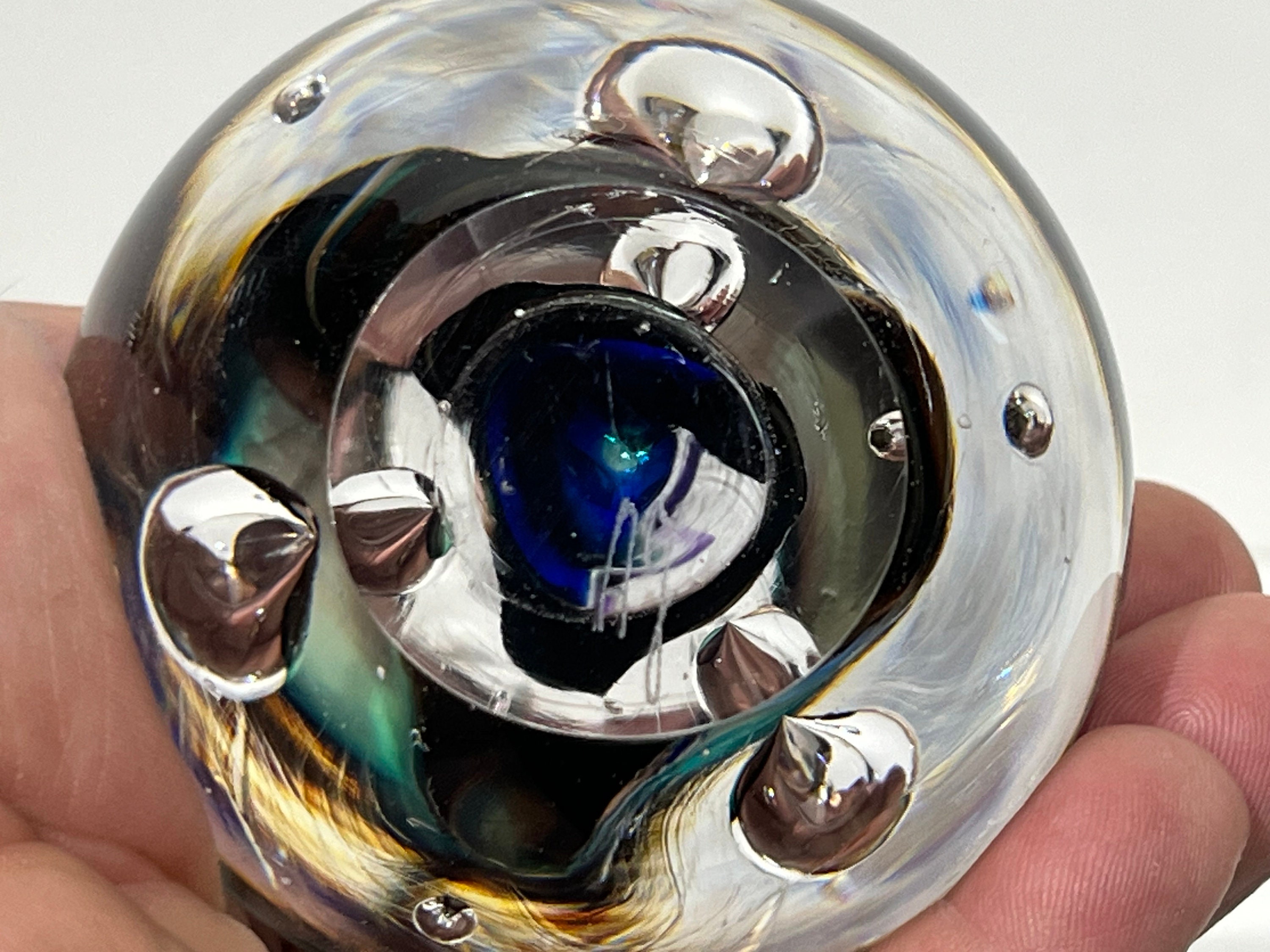 Rain Drop Art Glass Adam Jablonski Signed AJ Crystal Paperweight Purple ...