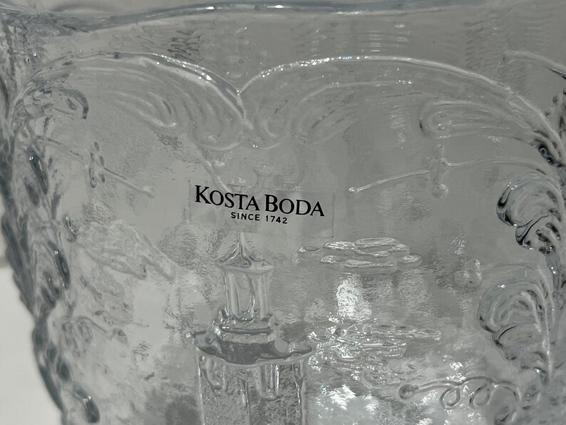 Vintage Kosta Boda Glass Bowl Deer Dancing Ducks Scenes Etc Sweden With ...