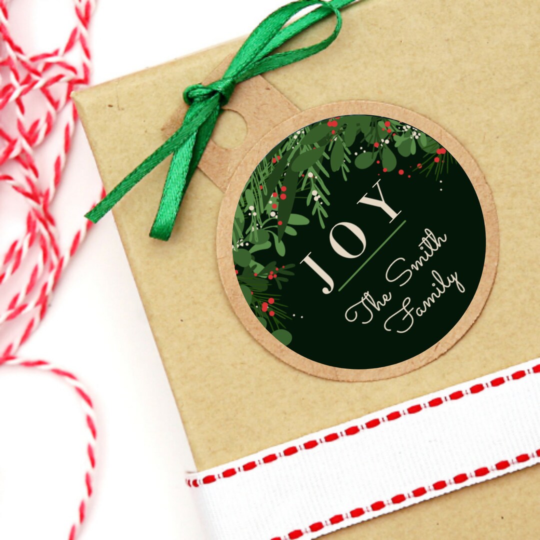 Custom Christmas Stickers, Round Christmas Tag, Happy Holidays Sticker ...