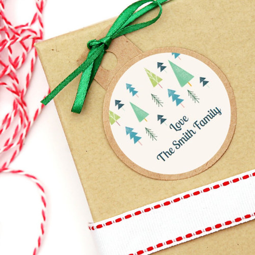 Custom Christmas Stickers, Round Christmas Tag, Christmas Tree Sticker ...