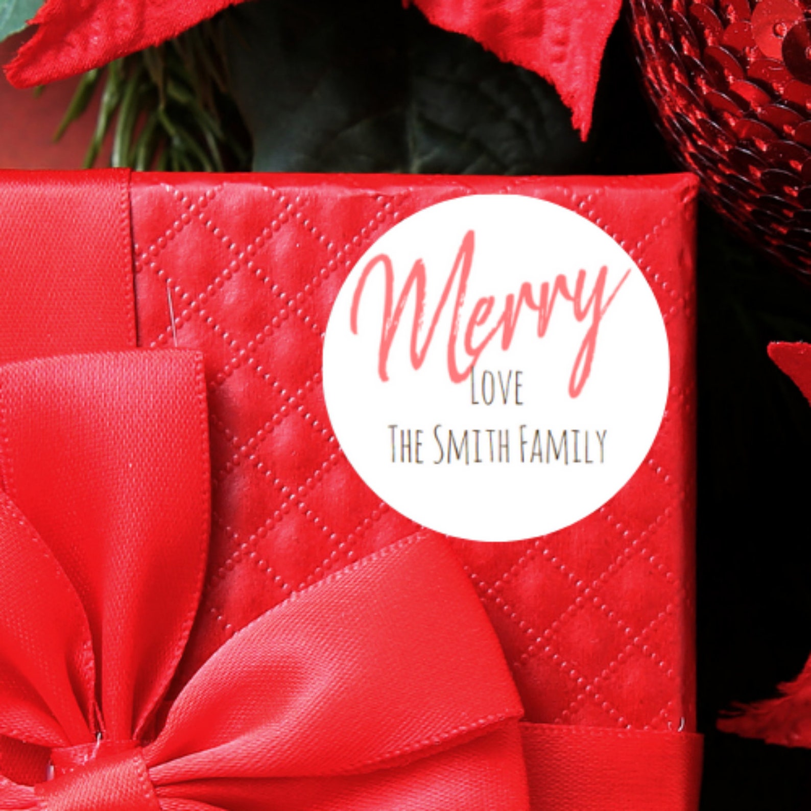 Custom Christmas Stickers Round Christmas Tag Merry - Etsy