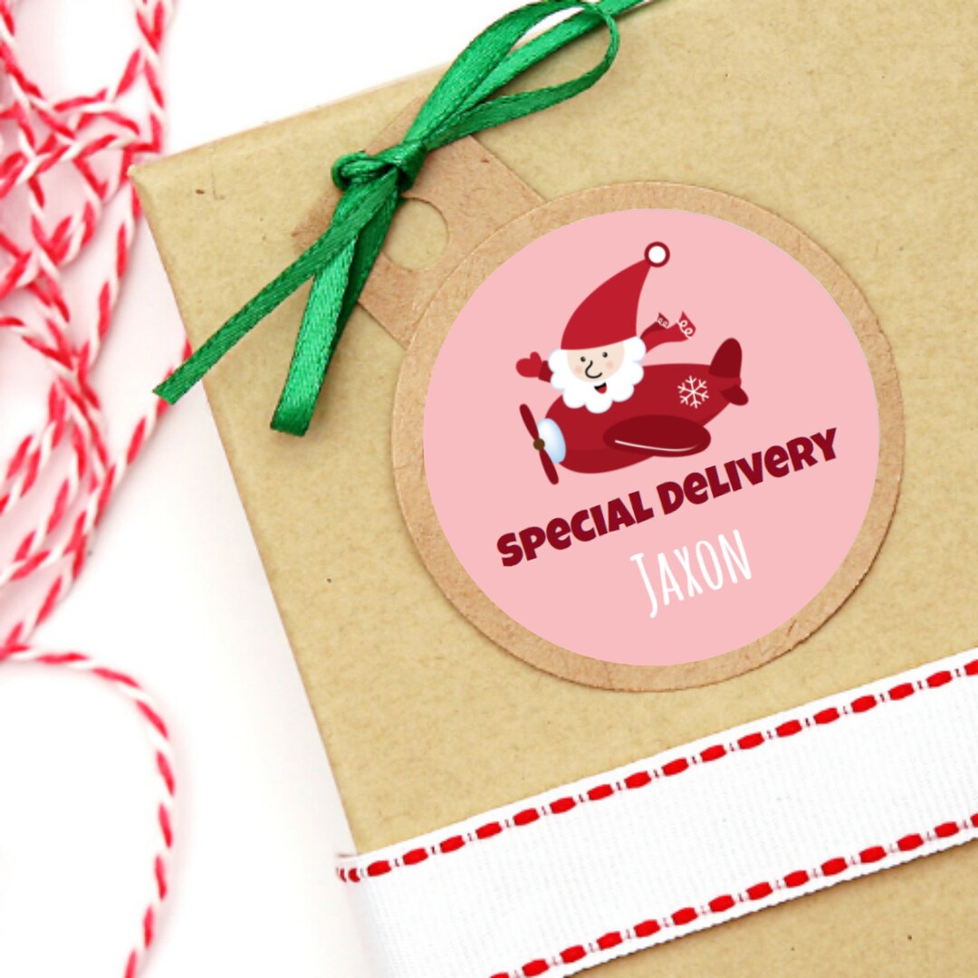 Custom Christmas Stickers, Round Christmas Tag, Santa Special Delivery ...