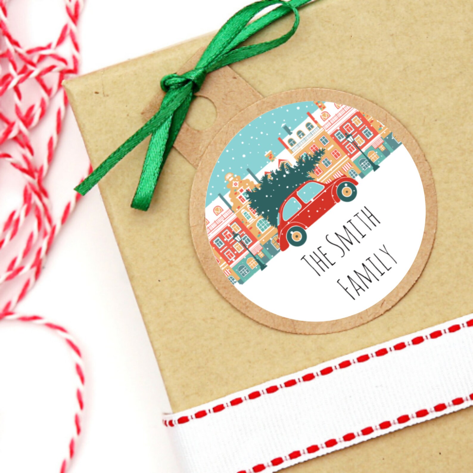 Custom Christmas Stickers Round Christmas Tag Vintage - Etsy