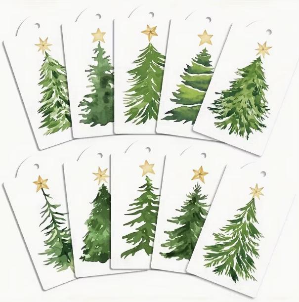 Christmas Tree Gift Tags, Modern Holiday Tags, Watercolor-inspired Pine ...