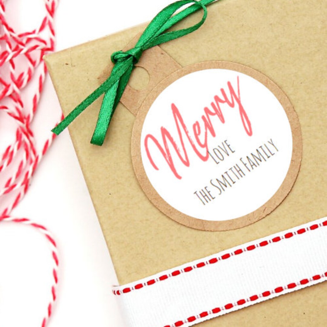 Custom Christmas Stickers, Round Christmas Tag, Merry Christmas Sticker ...