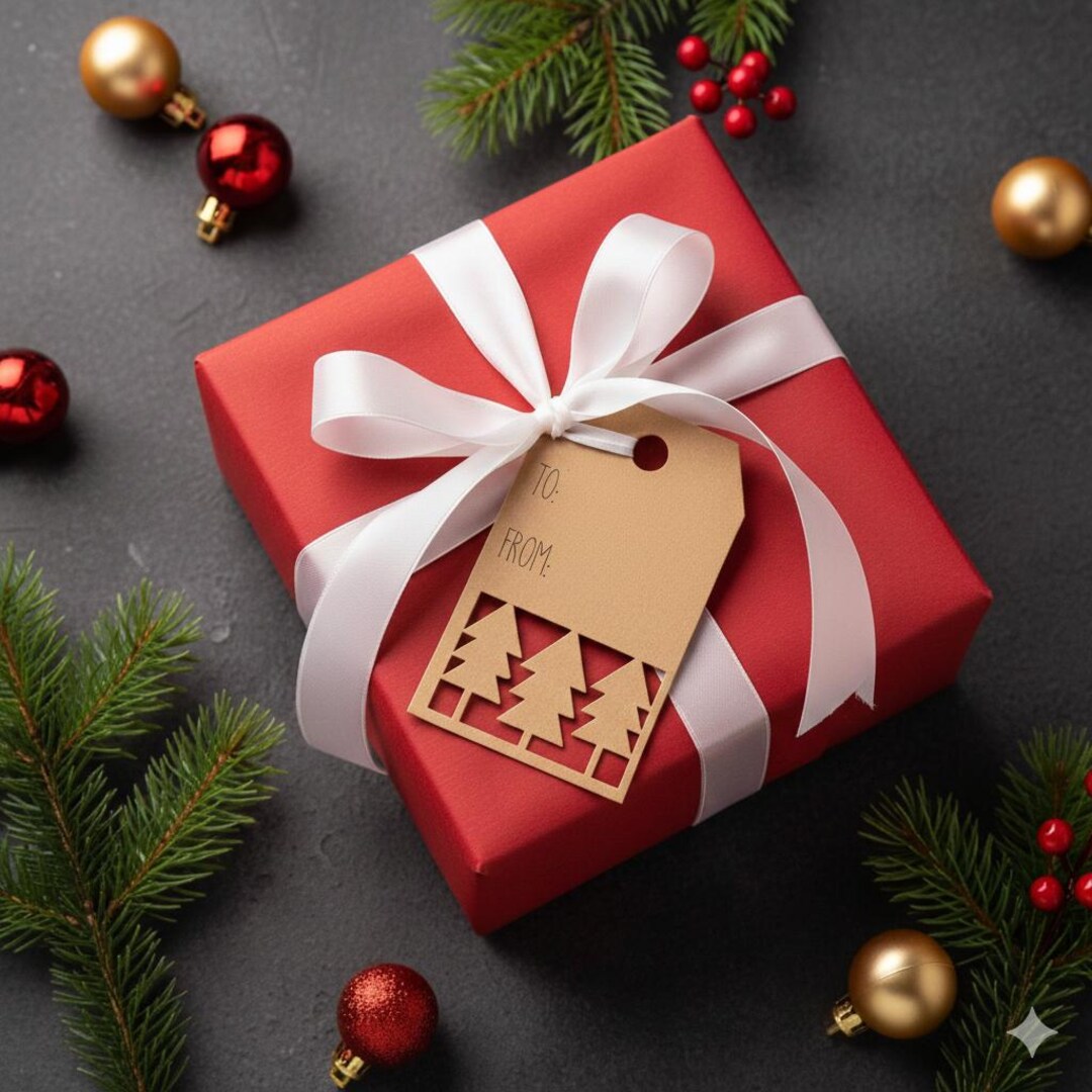 Christmas Kraft Paper Gift Tag, Holiday Tree Cutout, to From Large ...