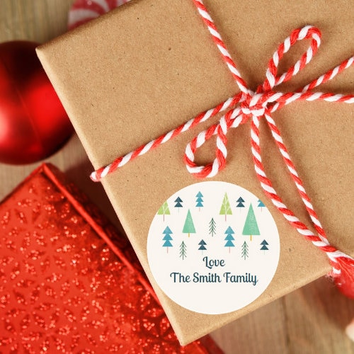 Custom Christmas Stickers, Round Christmas Tag, Christmas Tree Sticker ...