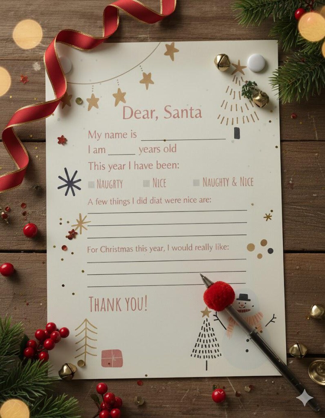 Kids' Christmas Wishlist: Dear Santa Letter Template for Children ...