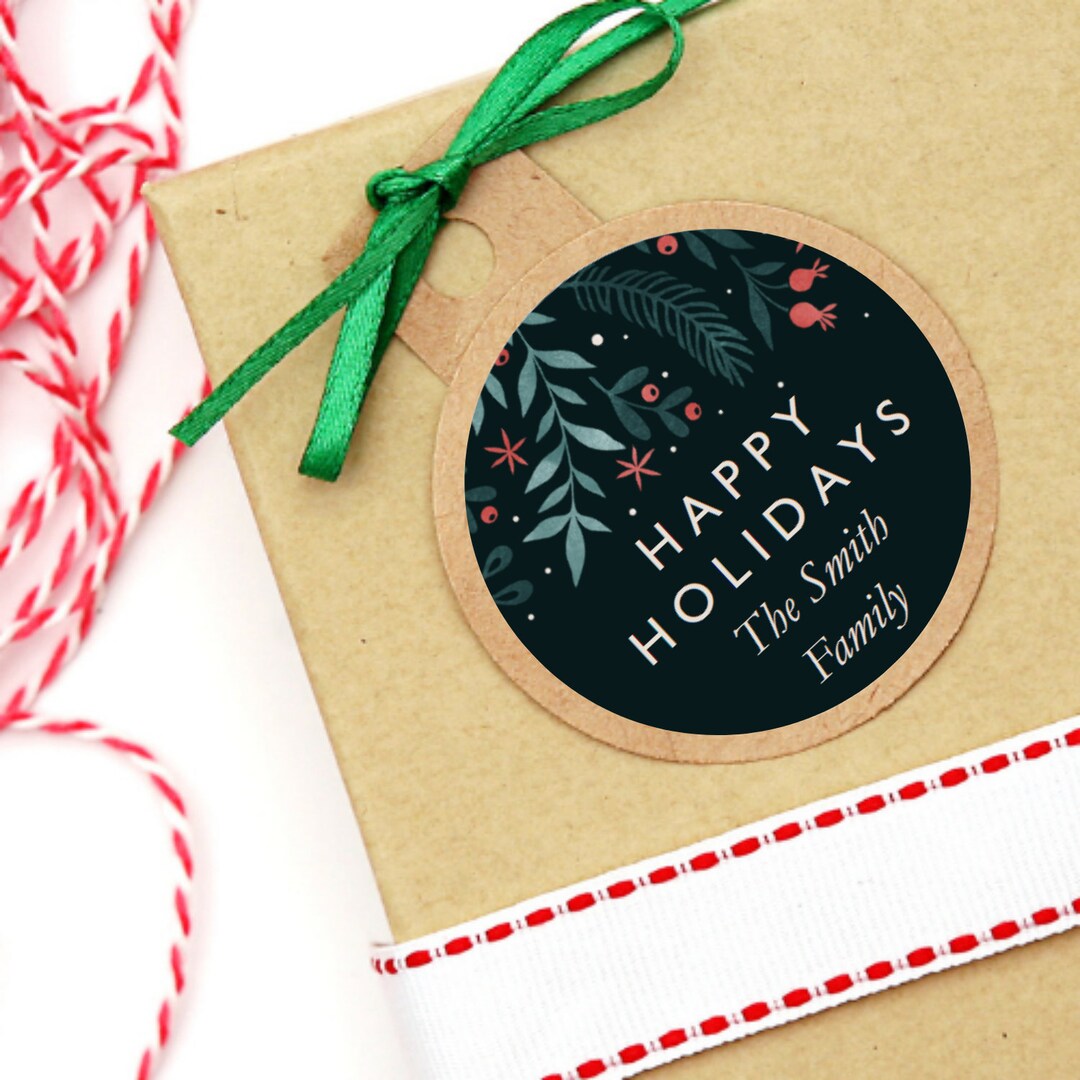 Personalized “happy Holidays” Round Christmas Stickers • Glossy 2 ...