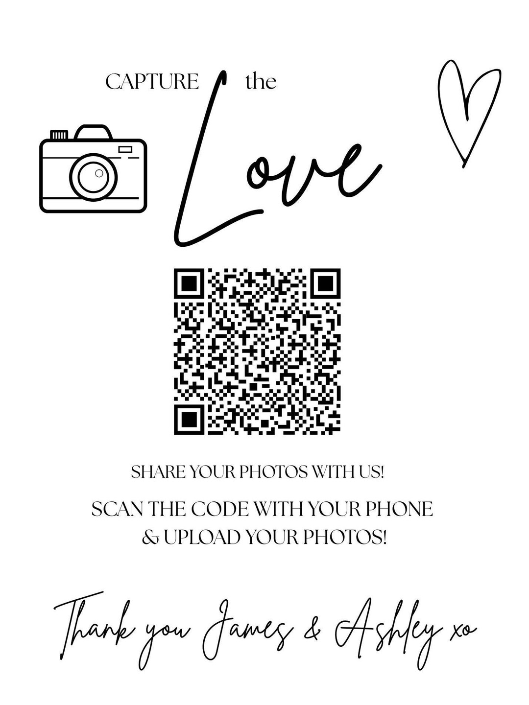 Customizable Event Photo Sharing Sign, Capture the Love QR Code ...