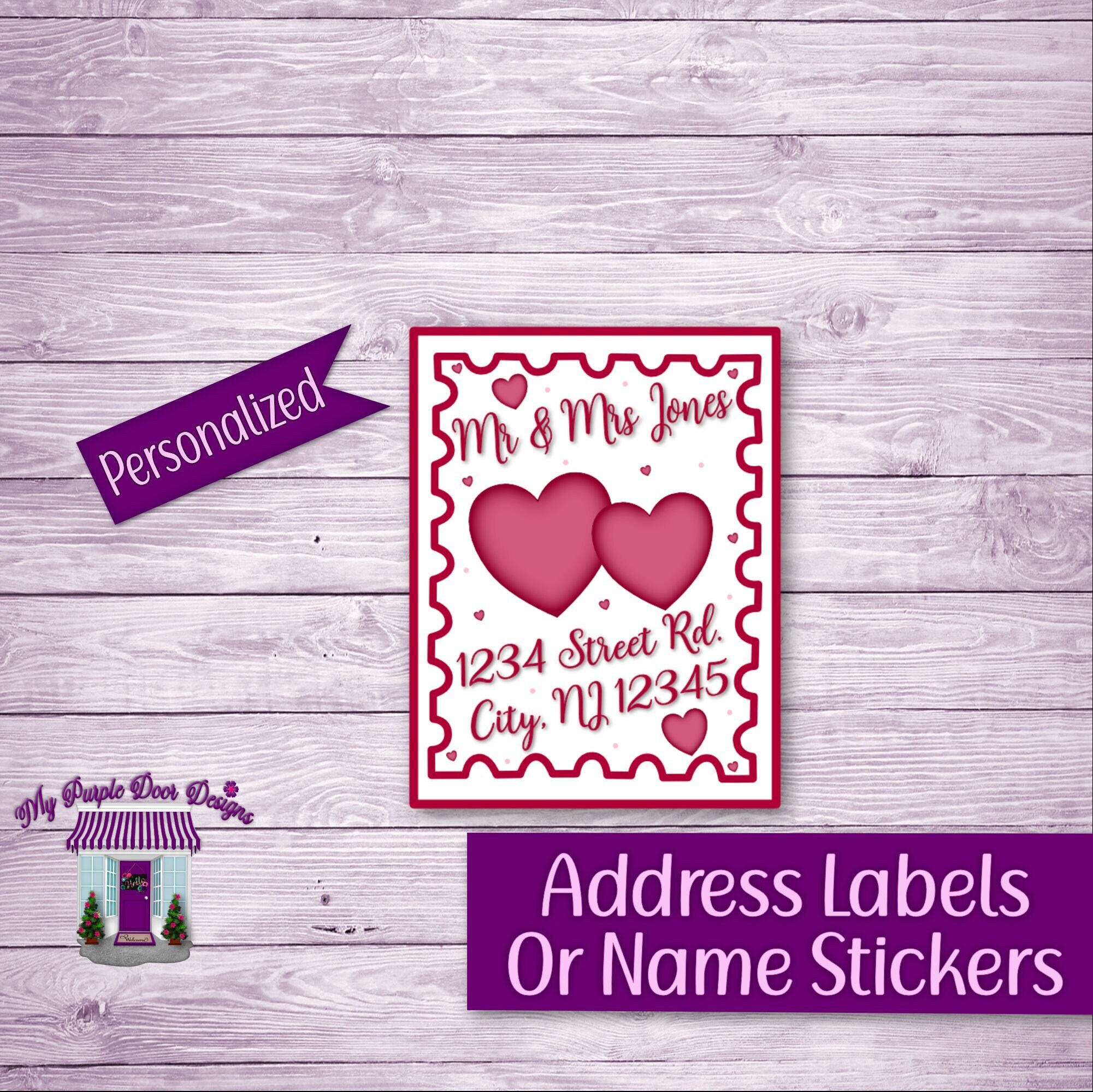 Personalized Return Address Labels, Hearts Stamp Custom Address ...