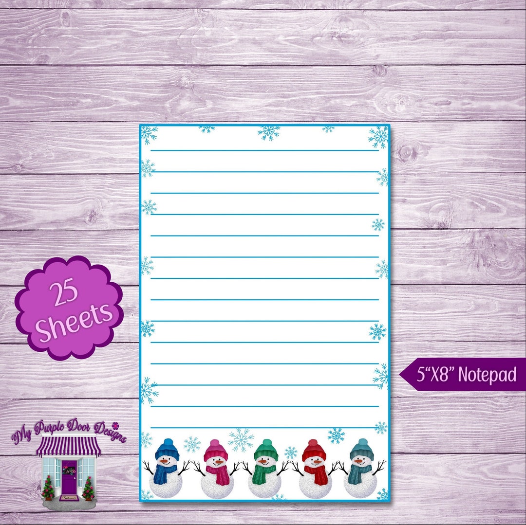 5"x 8" Snowmen Snowflakes Lined Notepad, Memo Pad, 25 Sheets, Holiday ...
