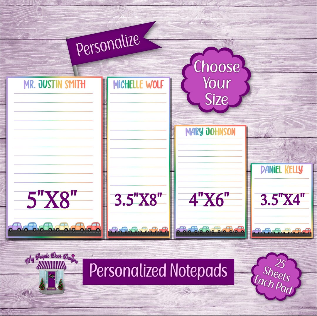 Cute Rainbow Cars Notepads: Personalizable Memo Pad, Choice of Size 3.5 ...