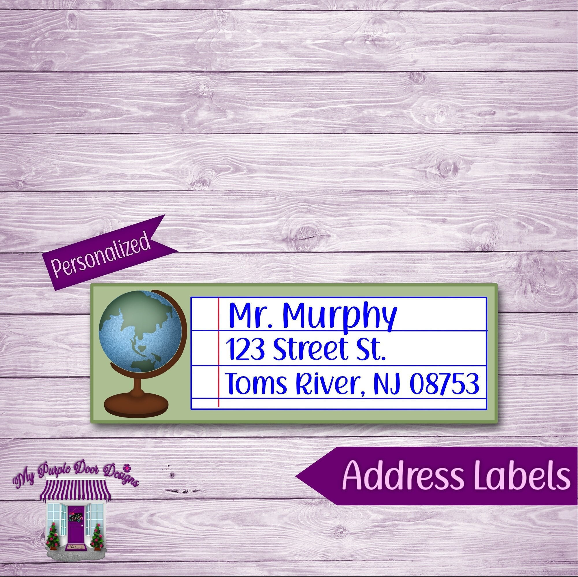 Cute Globe Return Address Labels, Personalized Mailing Stickers, Custom ...