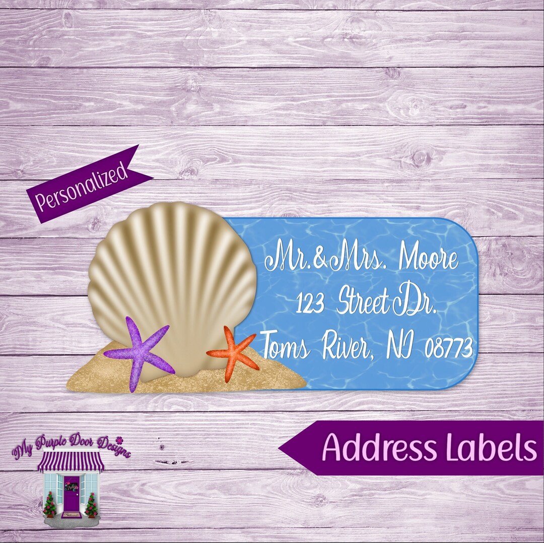 Return Address Labels, Beach Sea Shells Personalized Mailing Address ...