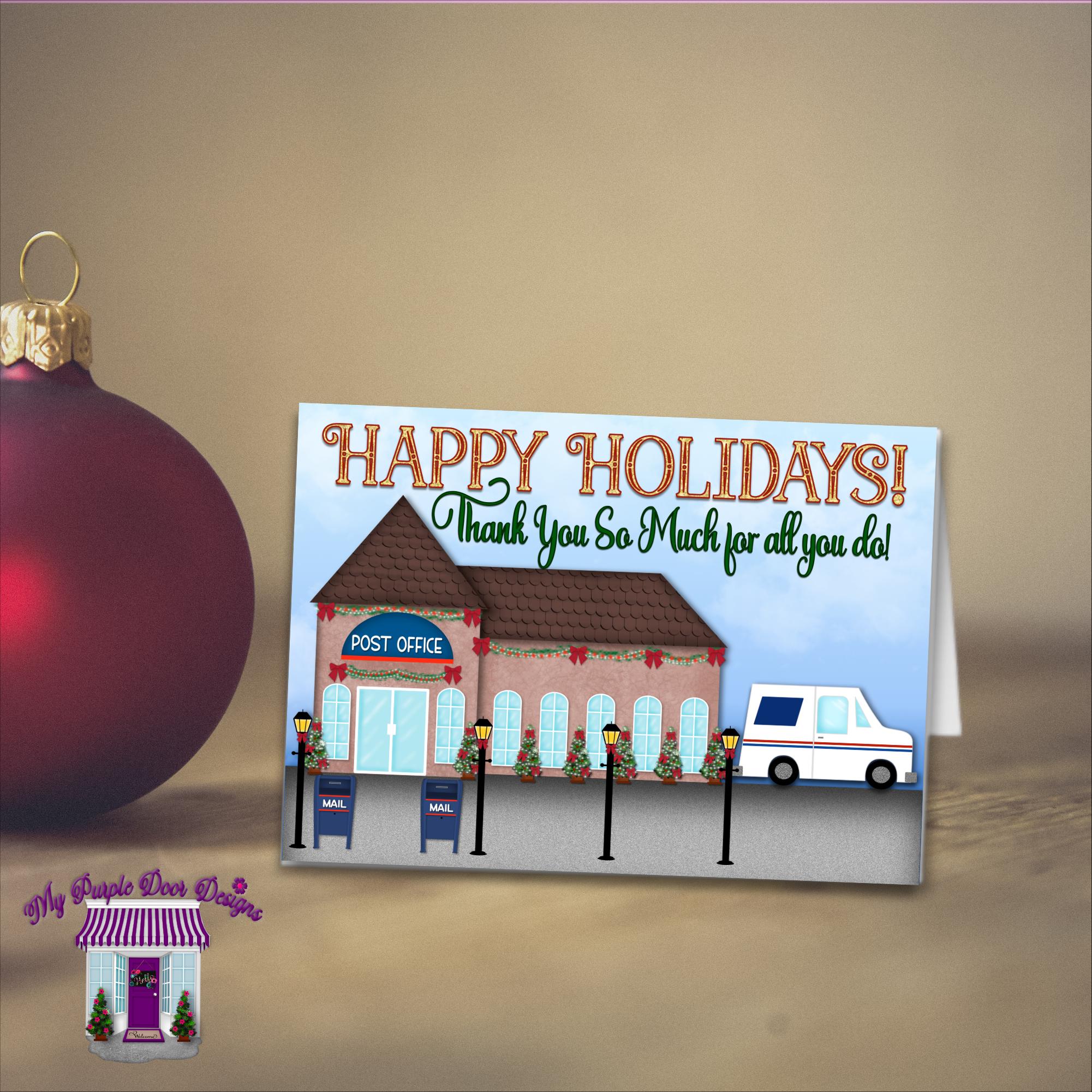 Happy Holidays Postal Worker Thank You Greeting Card, 7"x5" Card With ...