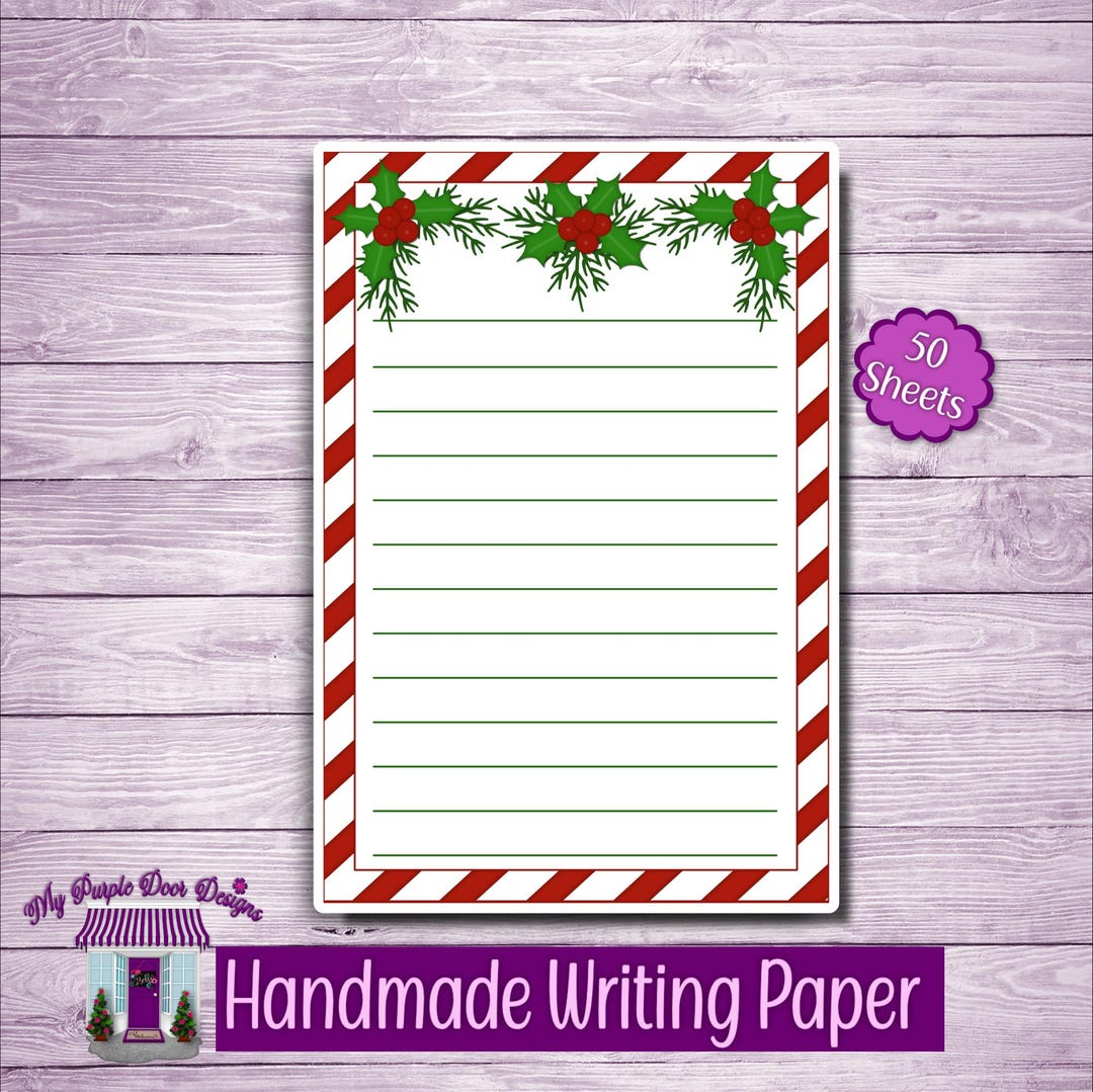 Holly Candy Cane Border Lined Stationery, 50 Sheets, 5.5" X 8.5 ...