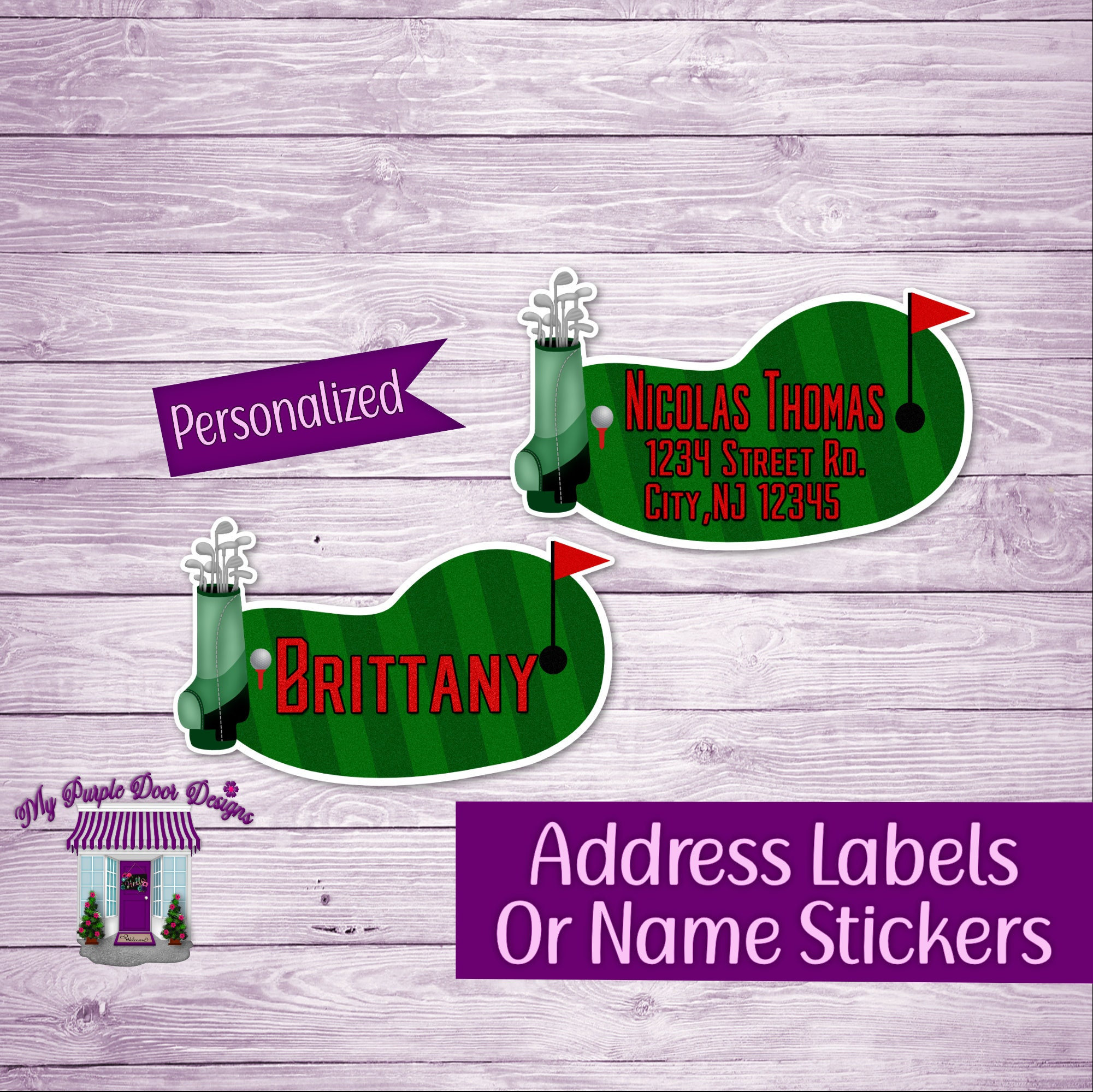 Golf Bag Address Labels, Name Stickers, Personalized Mailing Address ...