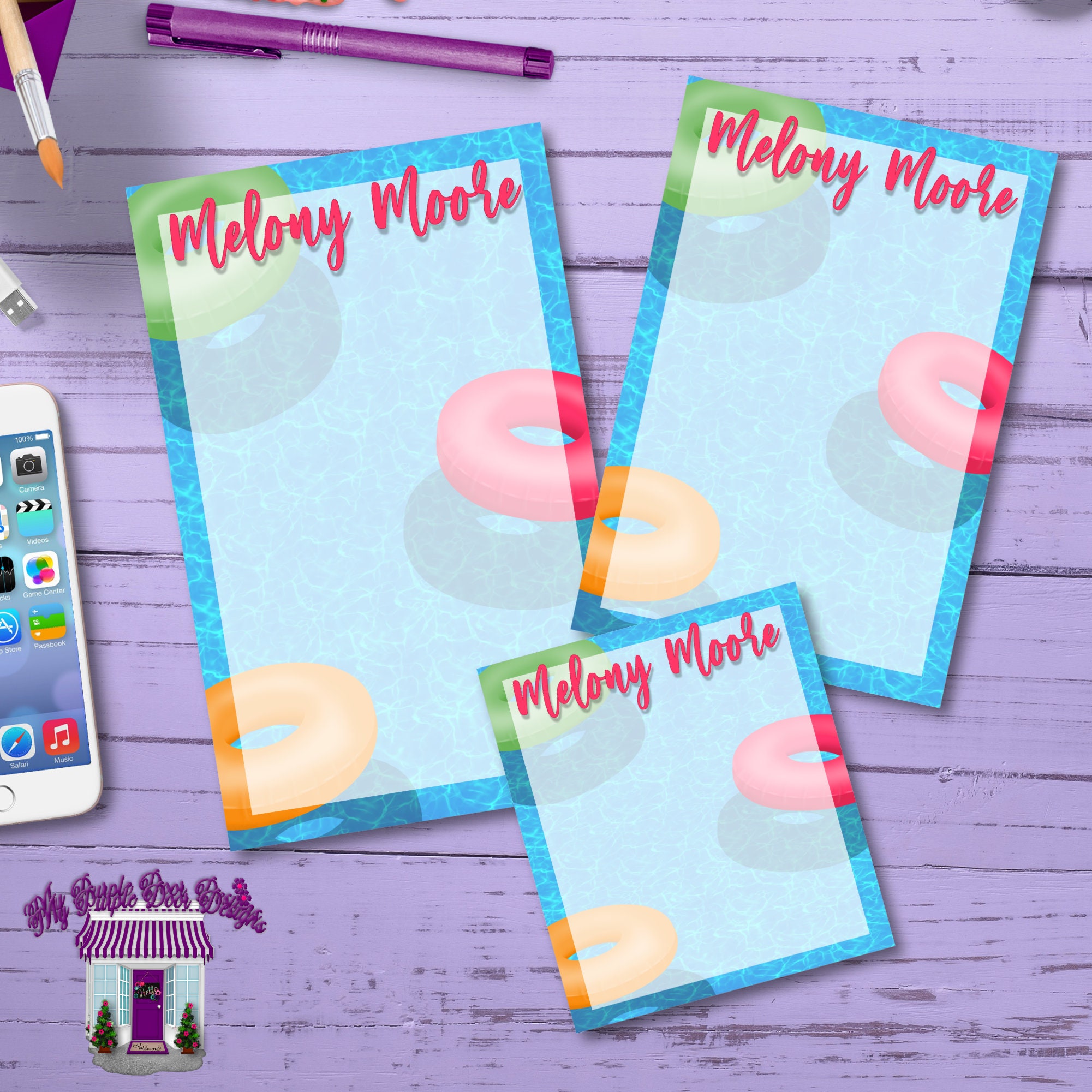 Pool Floats Notepad Personalized Memo Pad, Choice of Size - 3.5"x4", 4 ...