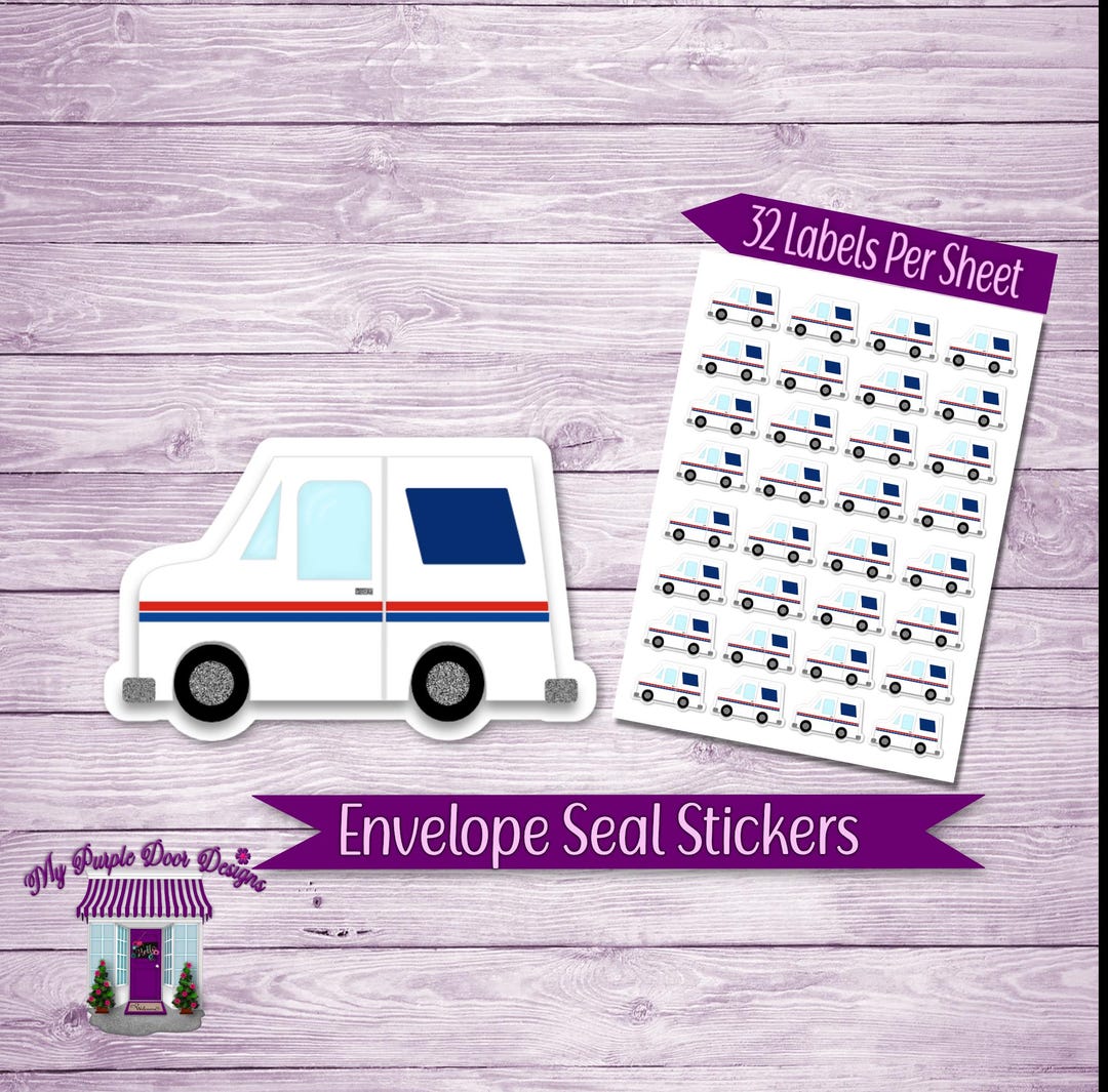 Mail Truck Envelope Seal Sticker Sheet, 32 Stickers per Sheet, Cute ...