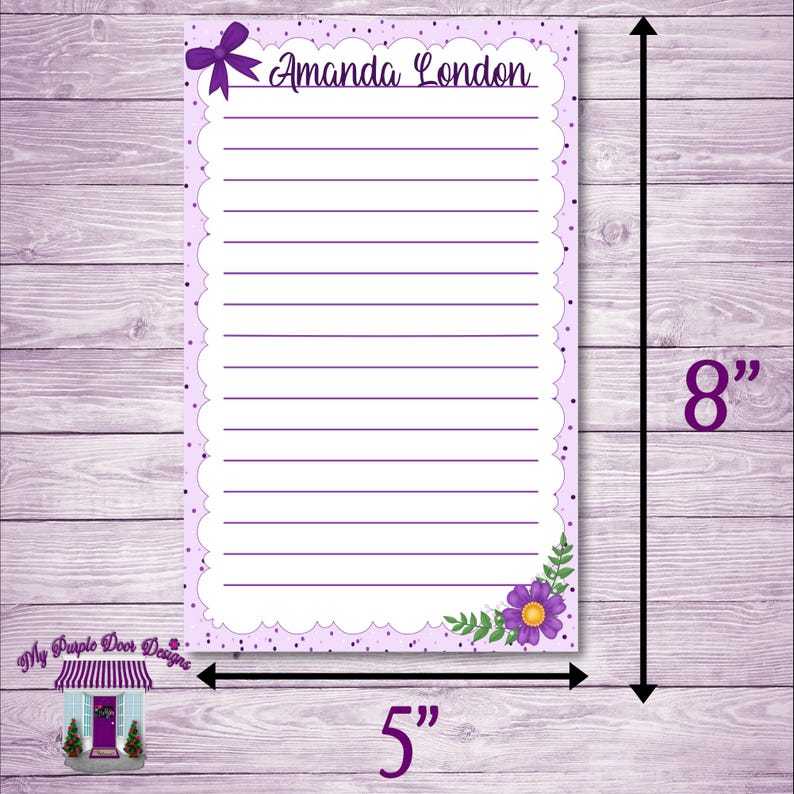 Cute Purple Bow and Flower Notepads: Personalize Custom Memo Pads ...