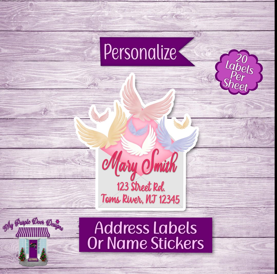 Cute Angel Wings Envelope Mail Return Address Labels, Personalized ...