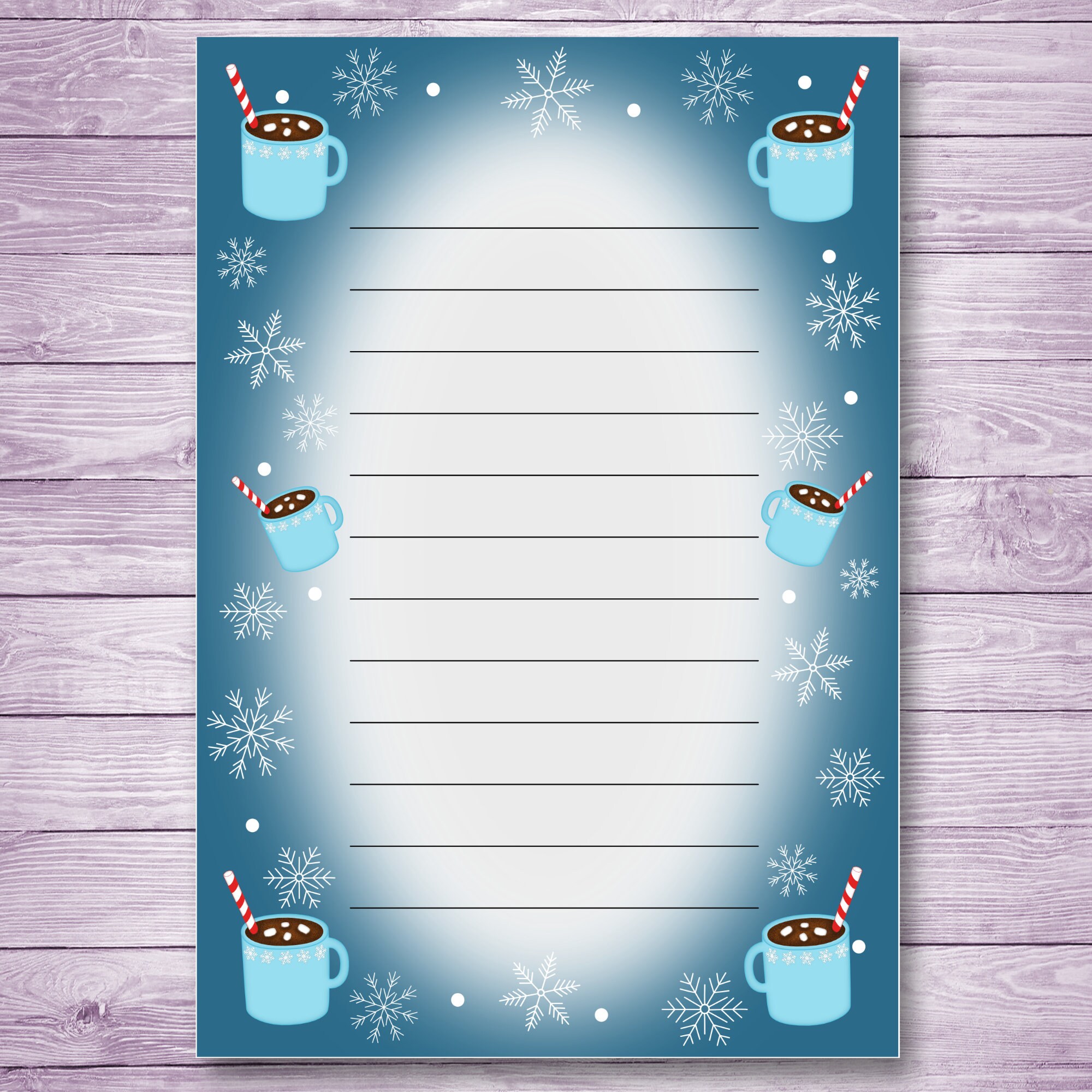 4x6 Hot Cocoa Blue Notepad 25 Sheets, Winter Blue Snowflake Memo Pad ...