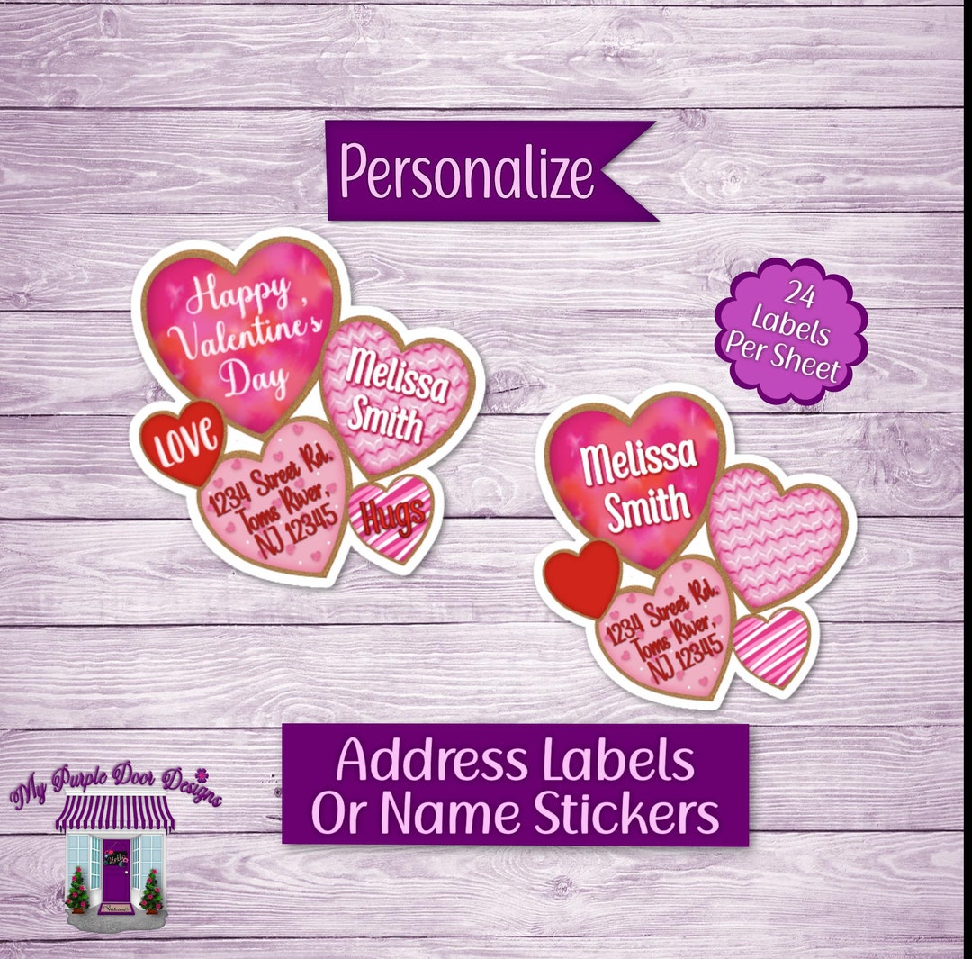 Heart Cookies Return Address Labels, Personalized Name Stickers, Custom ...